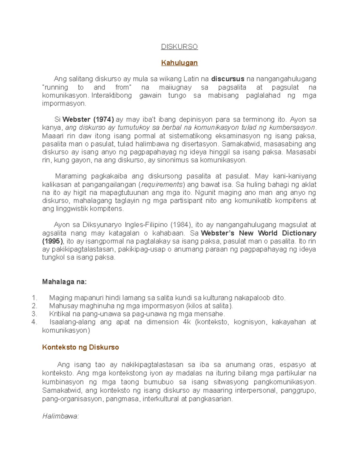 Diskurso - Assignment in Filipino - DISKURSO Kahulugan Ang salitang ...