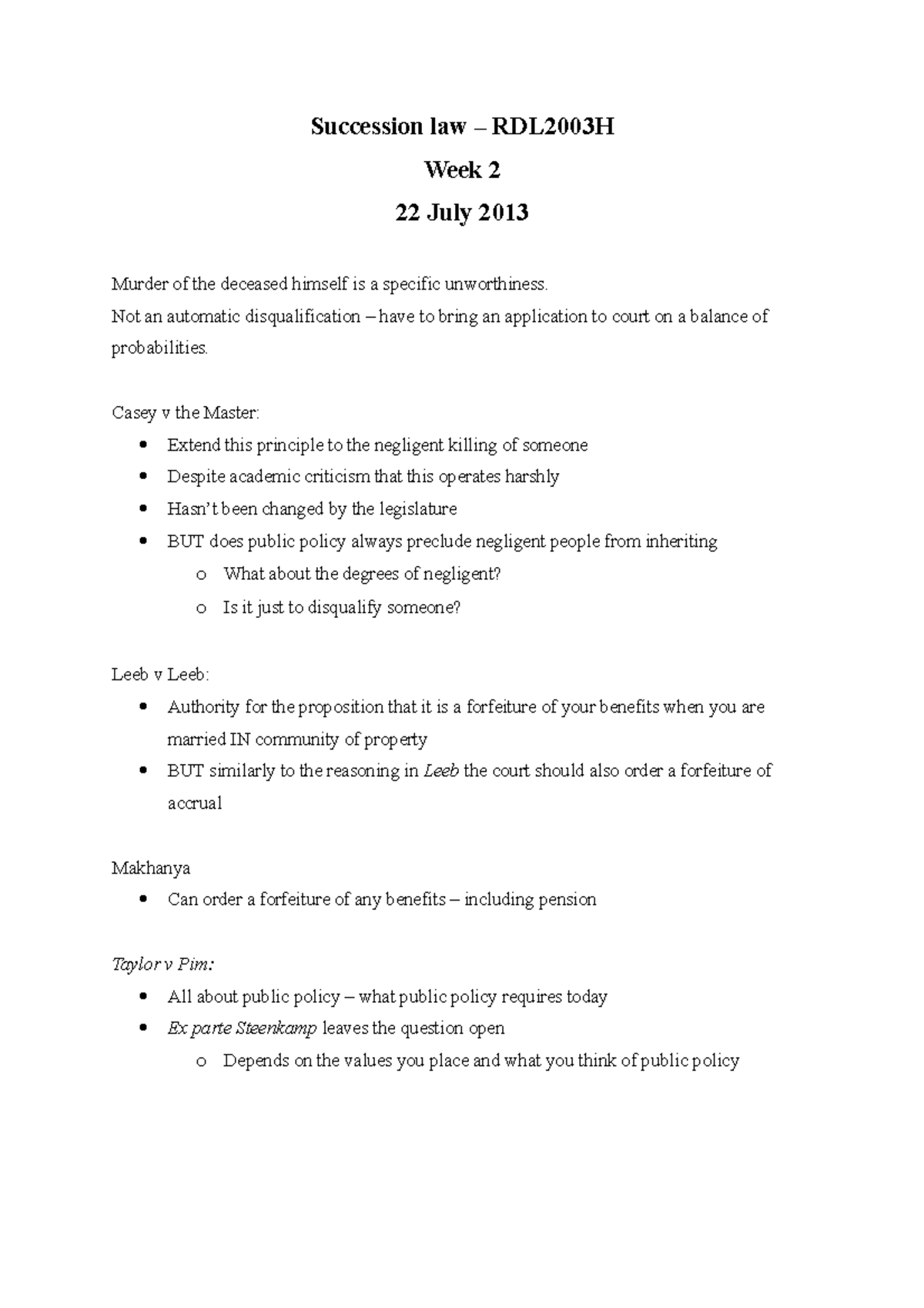 Succession law - week 2 - Succession law – RDL2003H Week 2 22 July 2013 ...