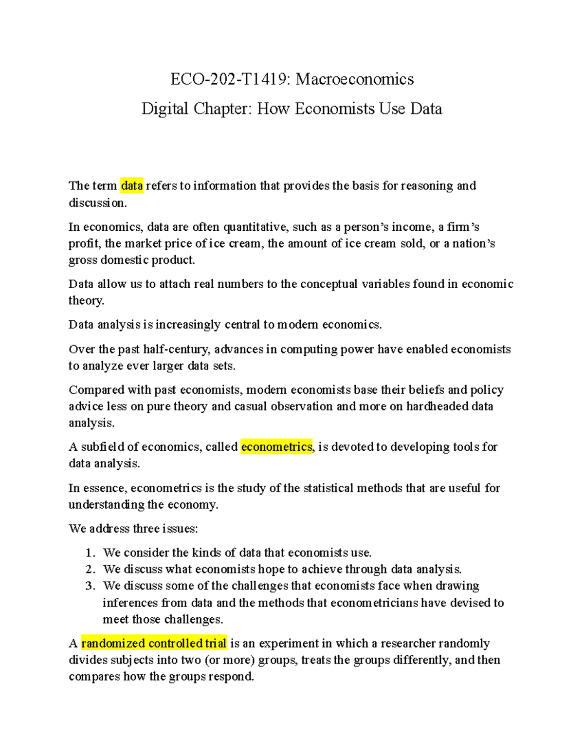Digital Chapter How Economists Use Data - ECO-202-T1419: Macroeconomics ...