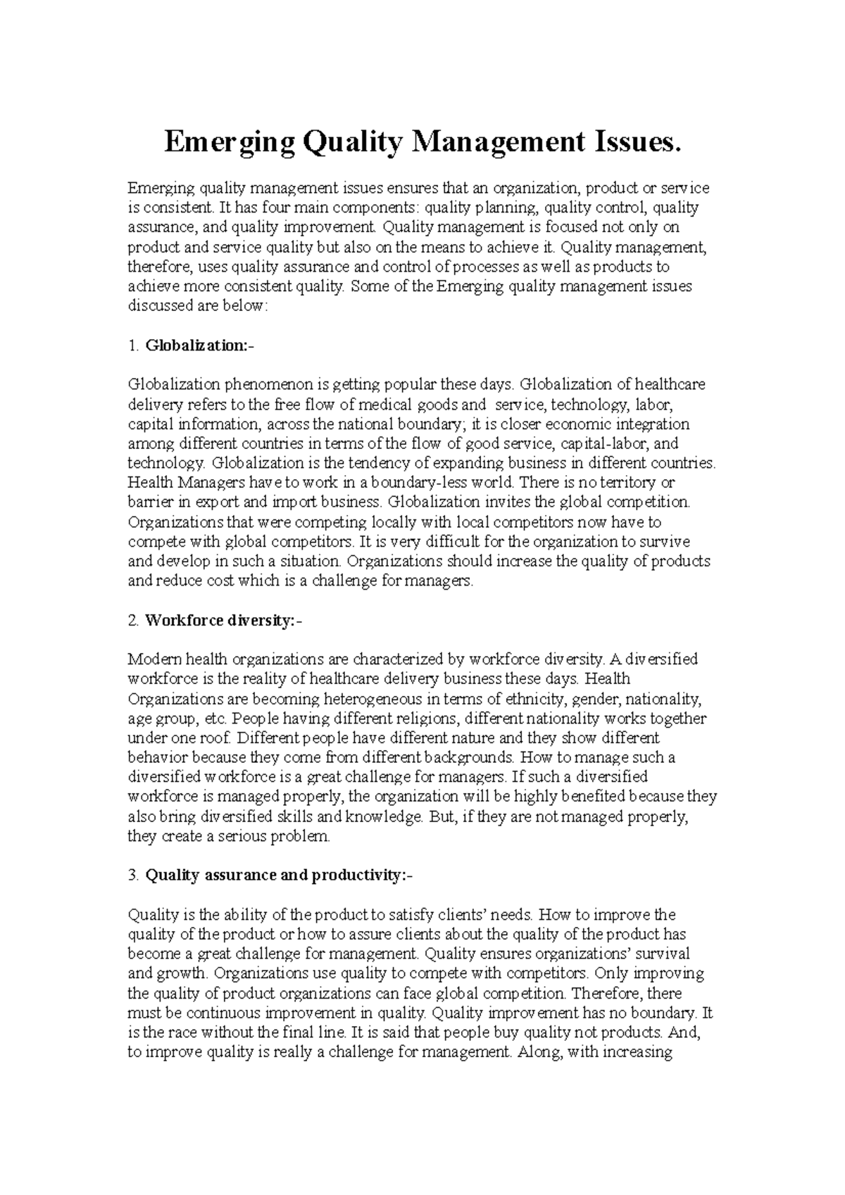 Emerging Quality Management Issues - Emerging quality management issues ...