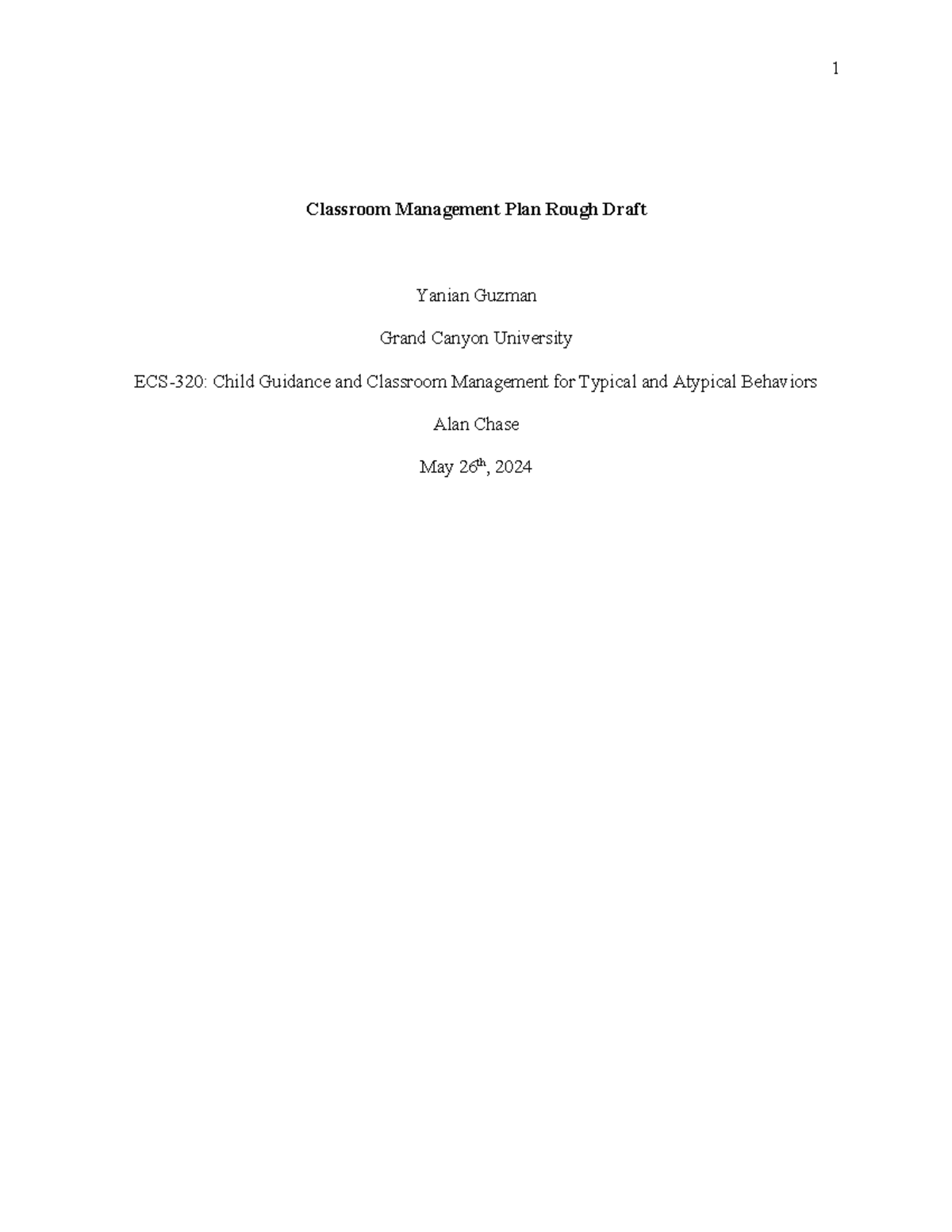Classroom Plan Rough Draft - Classroom Management Plan Rough Draft ...