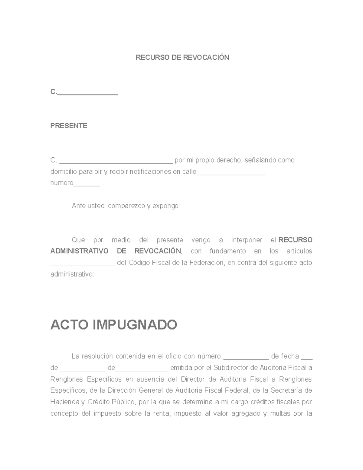 Recurso DE Revocación - RECURSO DE REVOCACIÓN C ...