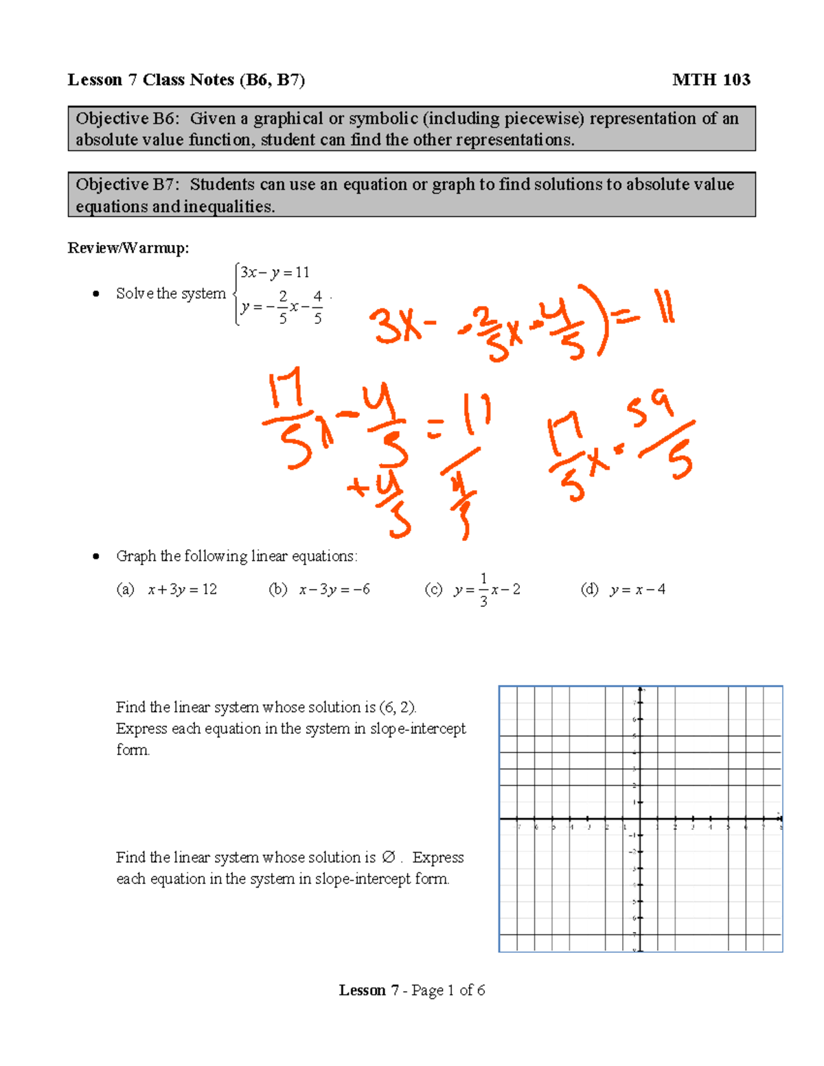 Blank Class Notes 7 - Lesson 7 Class Notes (B6, B7) MTH 103 Objective ...