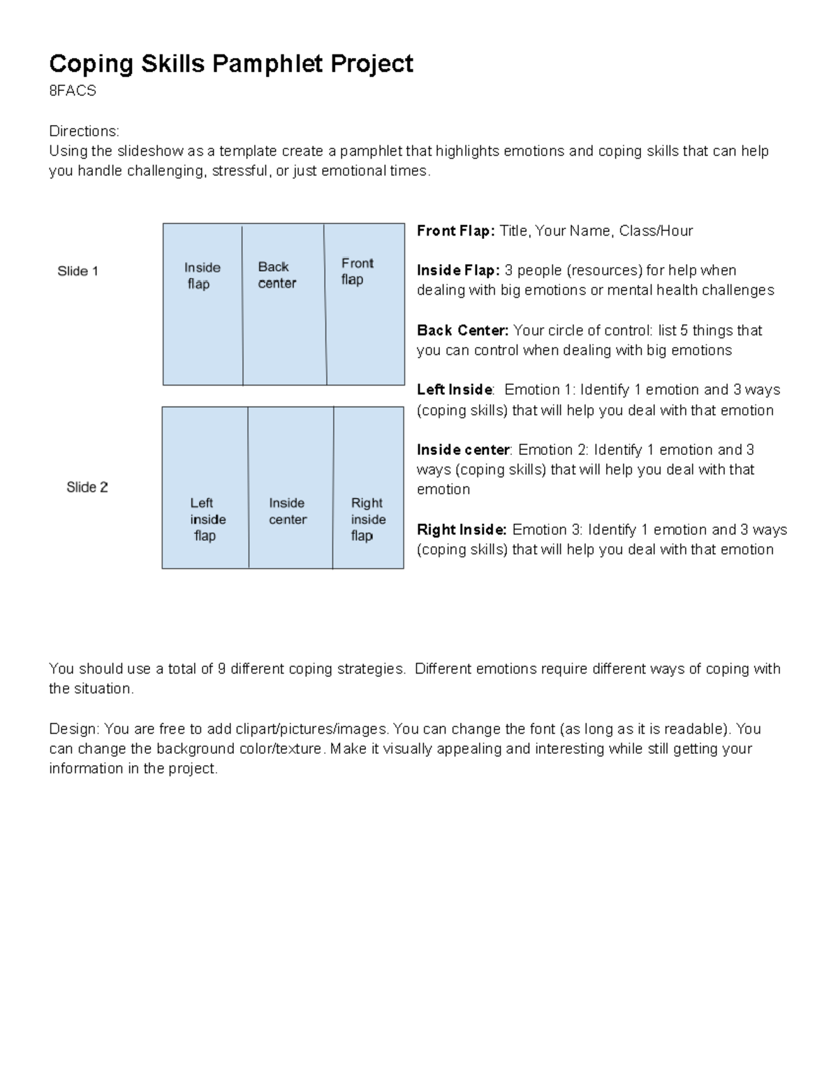 Coping Skills Pamphlet Project Directions - Coping Skills Pamphlet ...