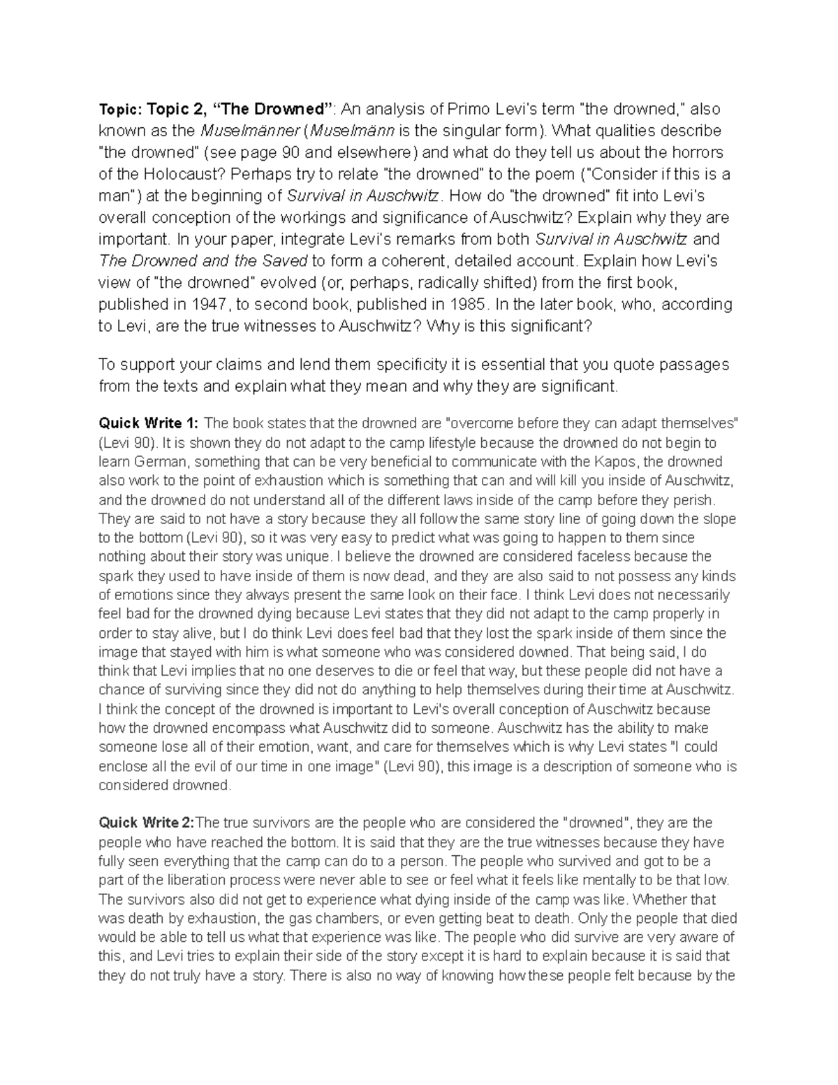 IDS 121a33 Paper 1 - Topic: Topic 2, “The Drowned”: An analysis of ...