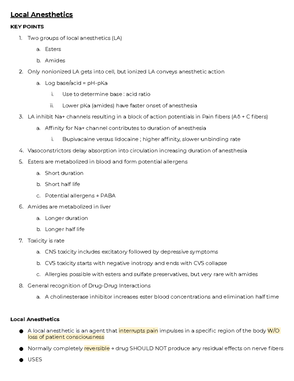 Local Anesthetics - Local Anesthetics KEY POINTS Two groups of local ...