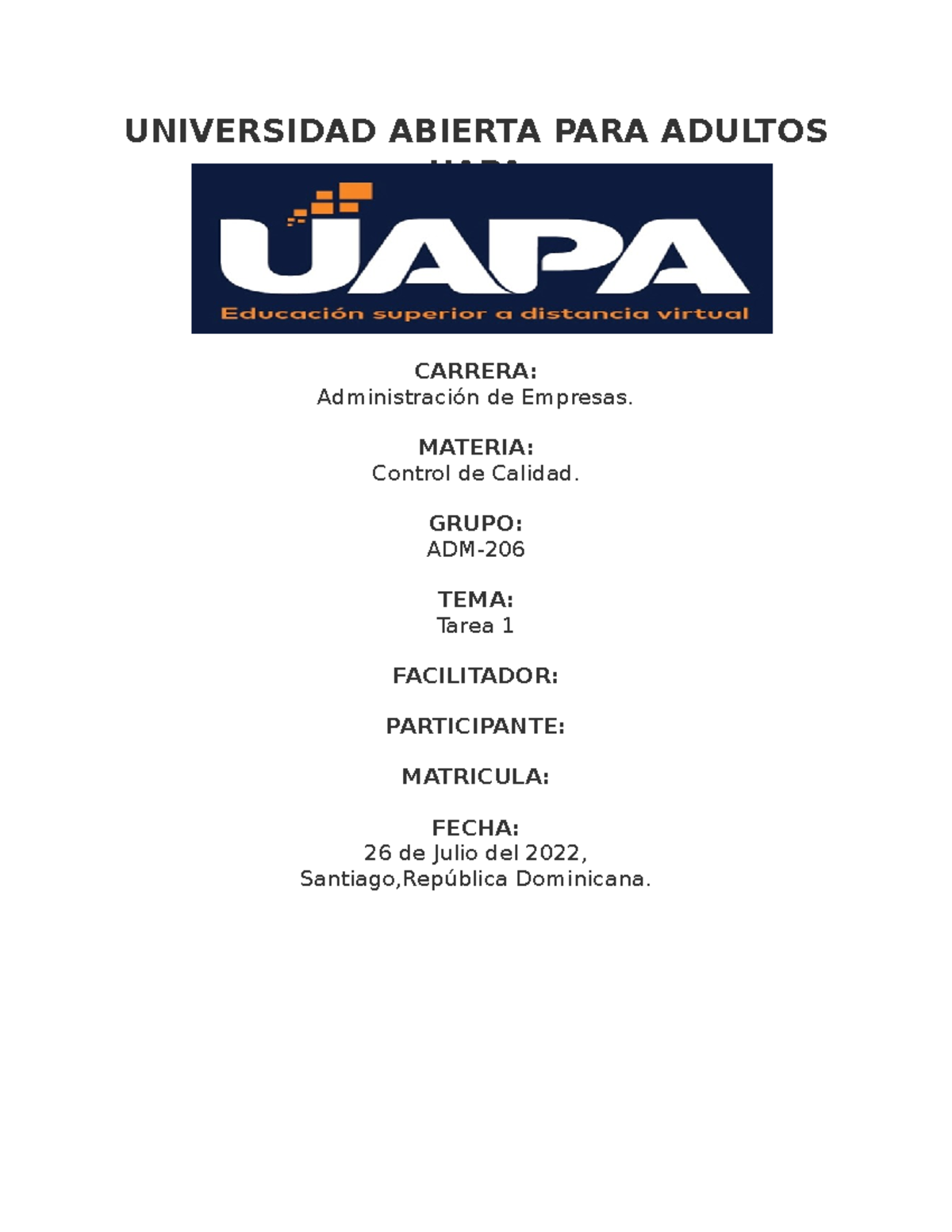 Universidad Abierta PARA Adultos UAPA - UNIVERSIDAD ABIERTA PARA ...