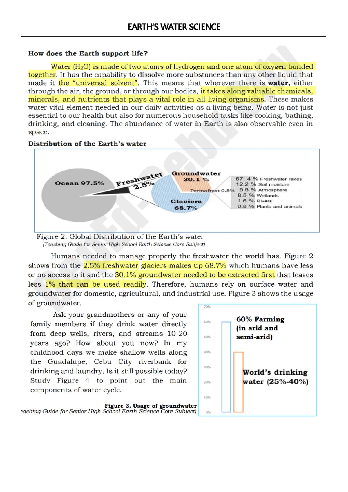 Earth Sci Earths- Water- Science - Earth Science - EARTH’S WATER ...