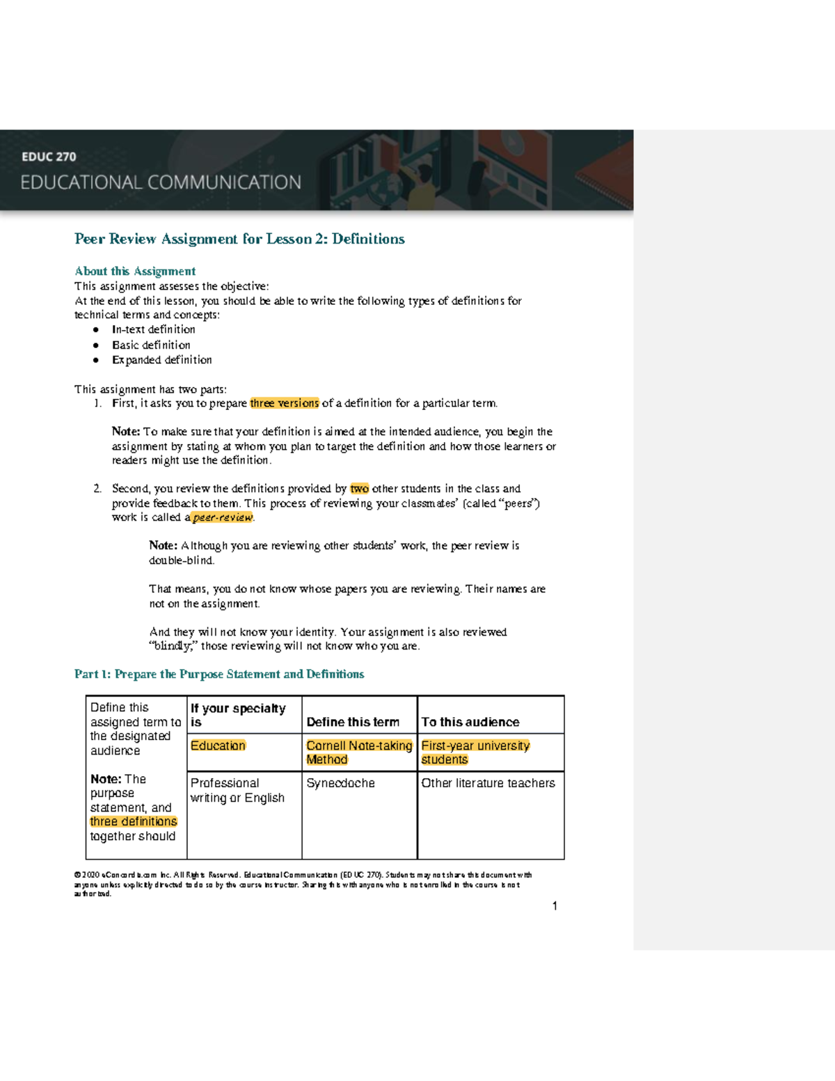 Definition Assignment Instructions - © 2020 eConcordia Inc. All Rights ...