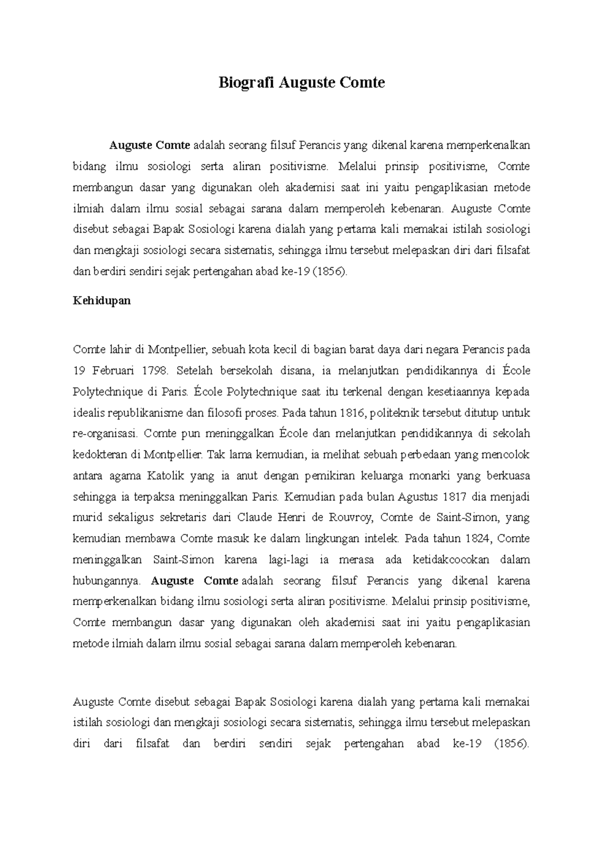 Biografi Auguste Comte - Biografi Auguste Comte Auguste Comte adalah ...