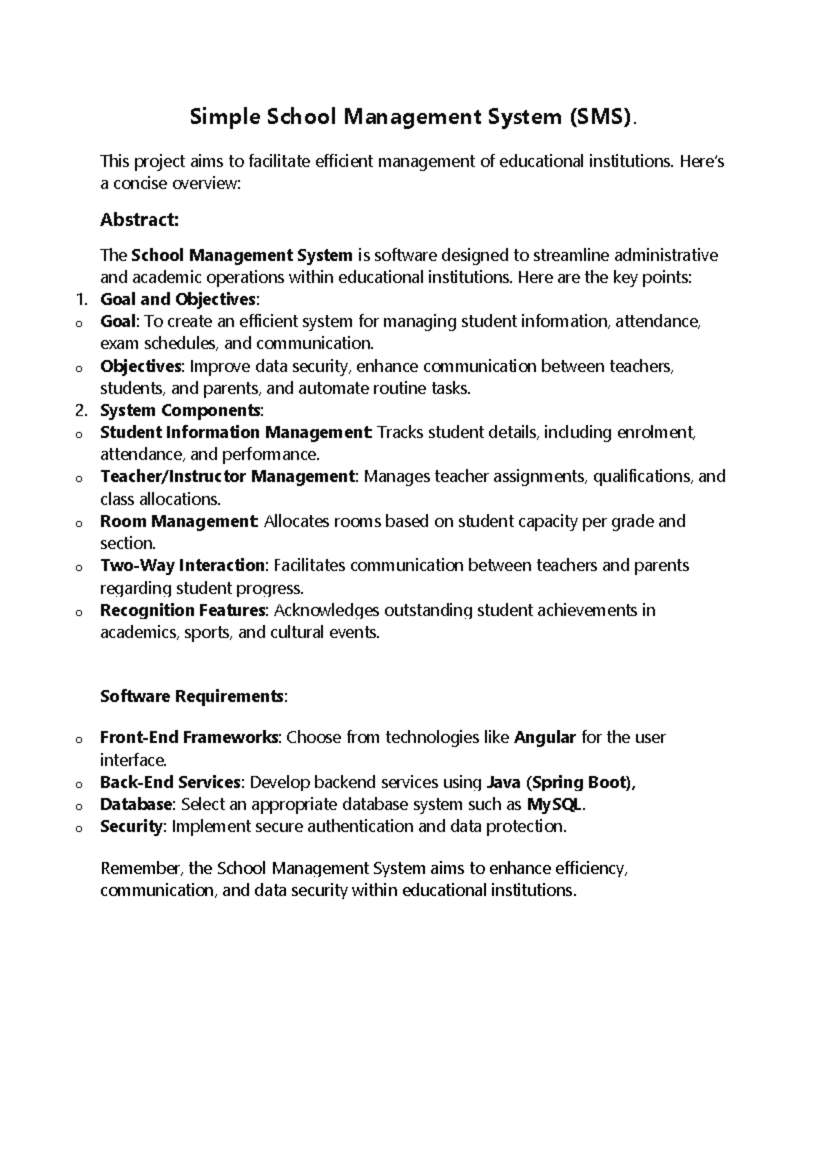 Simple School Management System - This project aims to facilitate ...