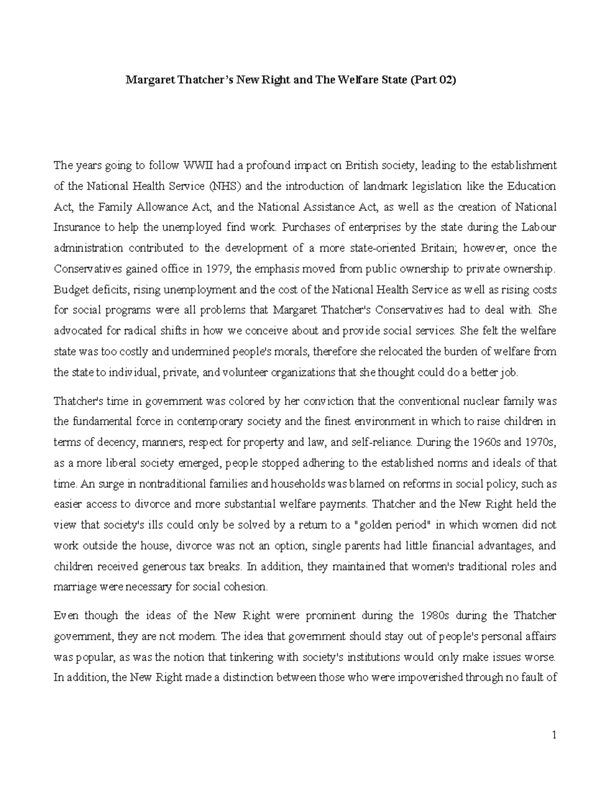 Margaret Thatcher’s New Right and The Welfare State 02 - Purchases of ...