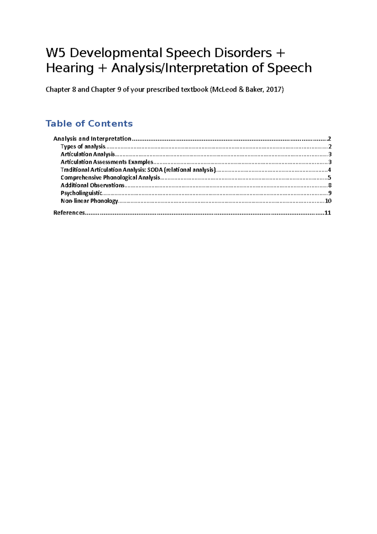 W5 Developmental Speech Disorders + Hearing + Analysis:Interpretation ...