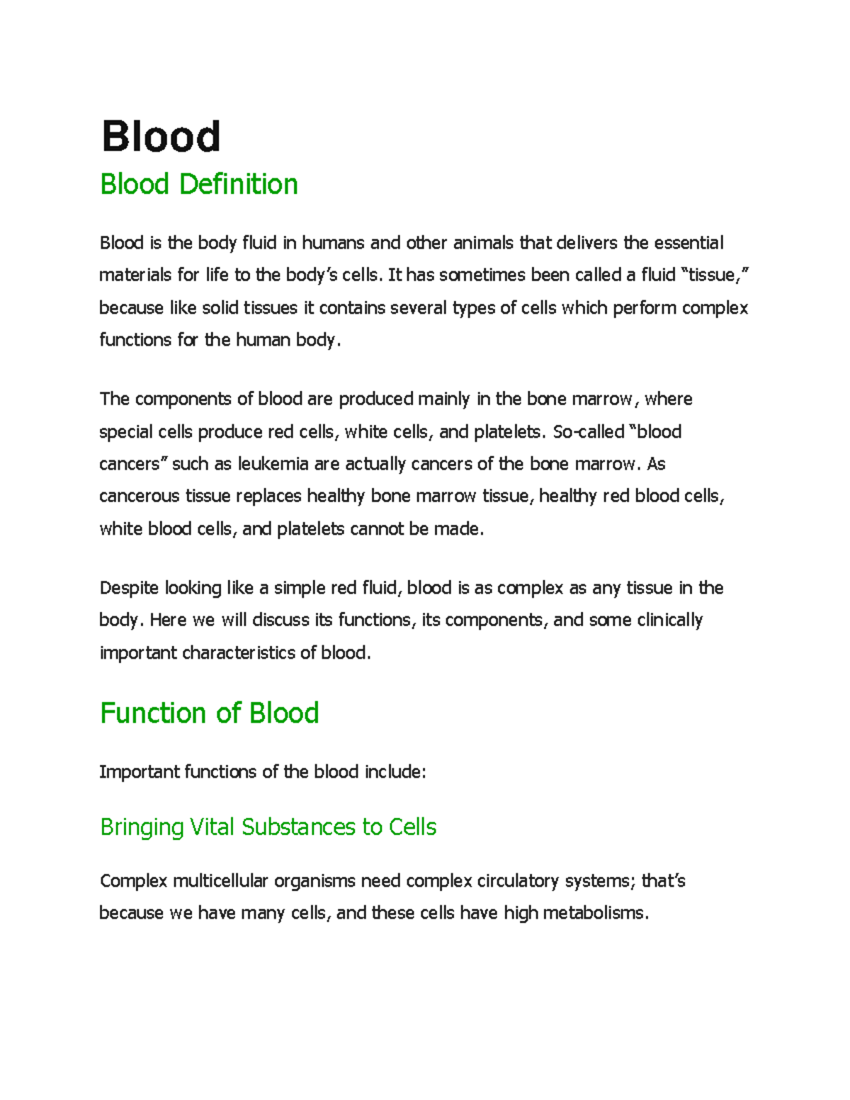 Blood - Blood Blood Definition Blood is the body fluid in humans and ...