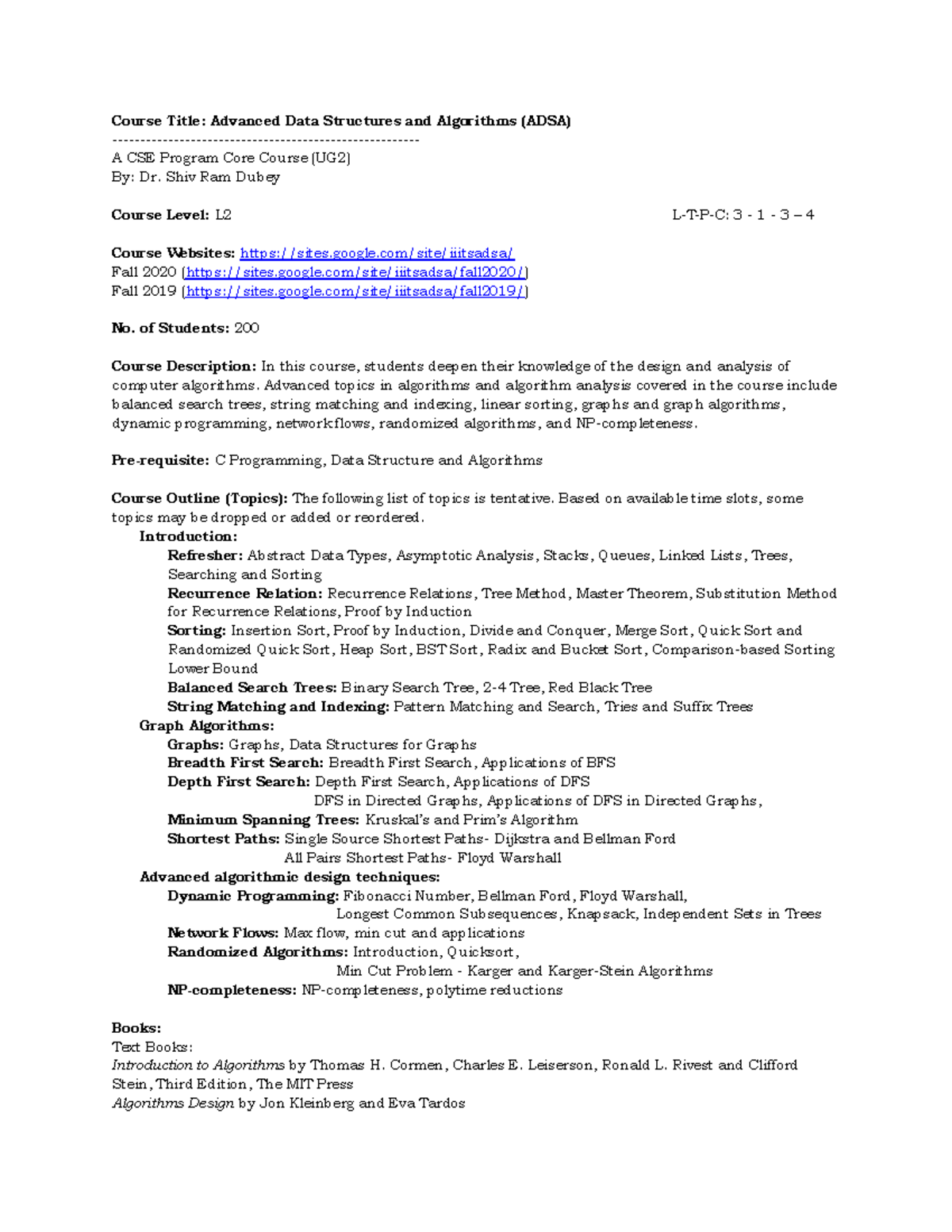 ADSA-Course Plan-Monsoon 2020 - Course Title: Advanced Data Structures ...