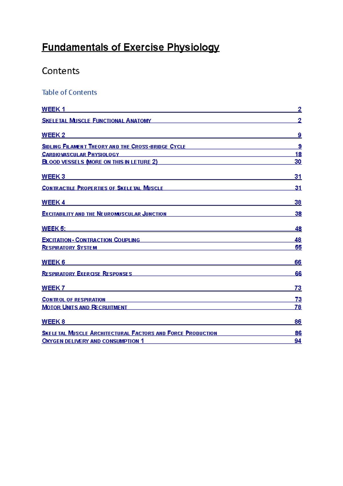 Fundamentals of Exercise Physiology up to week 8 - Fundamentals of ...