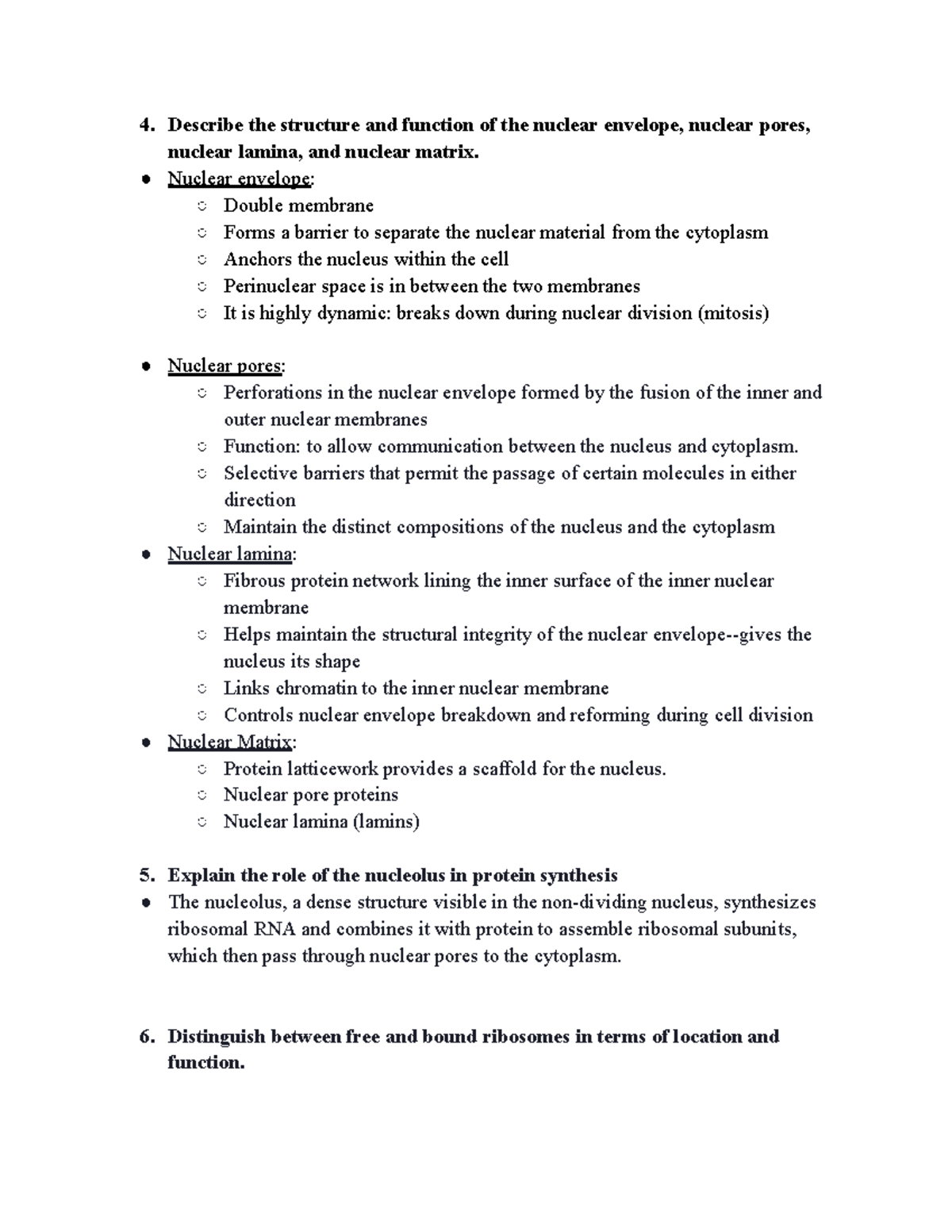 General Biology I Chapter 6 (A Tour of the Cell) Part 2 - Describe the ...