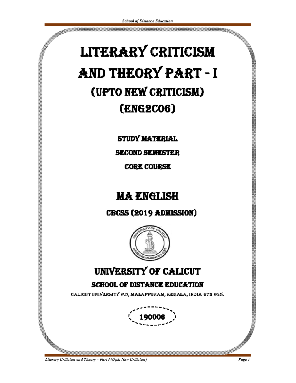 MA II Sem. - Literary Criticism and Theory Part I - LITERARY CRITICISM ...