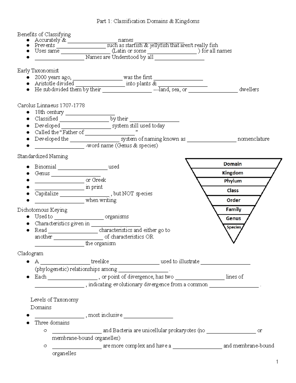 Guided Notes Taxonomy AND Viruses and Bacteria - Part 1: Classification ...