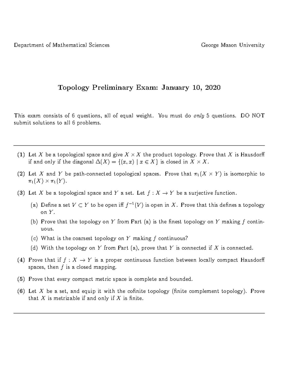 Topology January 2019 - Department of Mathematical Sciences George ...