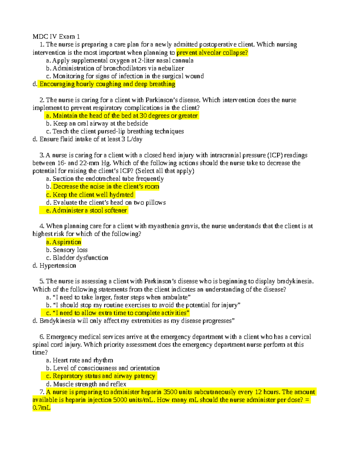 Mdc4 1 new - Mdc 4 exam 1 - MDC IV Exam 1 1. The nurse is preparing a care plan for a newly ...