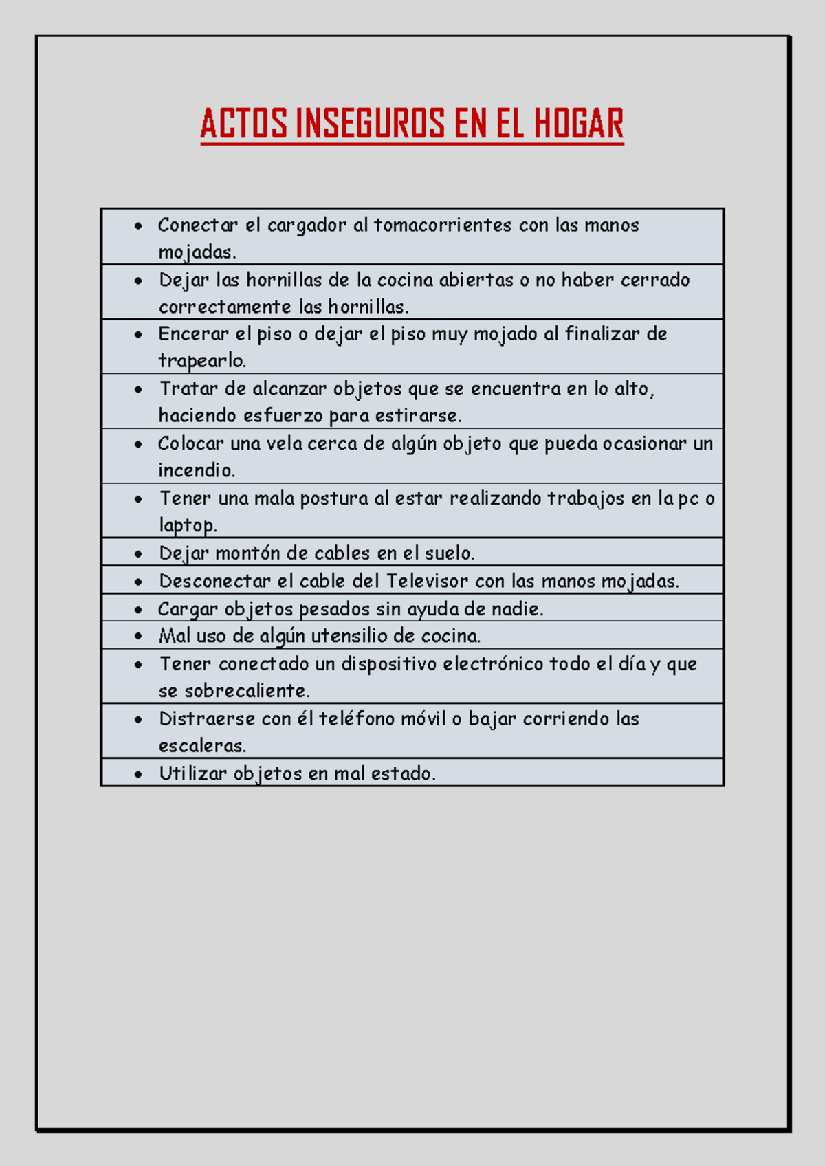 Actos Inseguros EN EL Hogar - ACTOS INSEGUROS EN EL HOGAR Conectar el ...