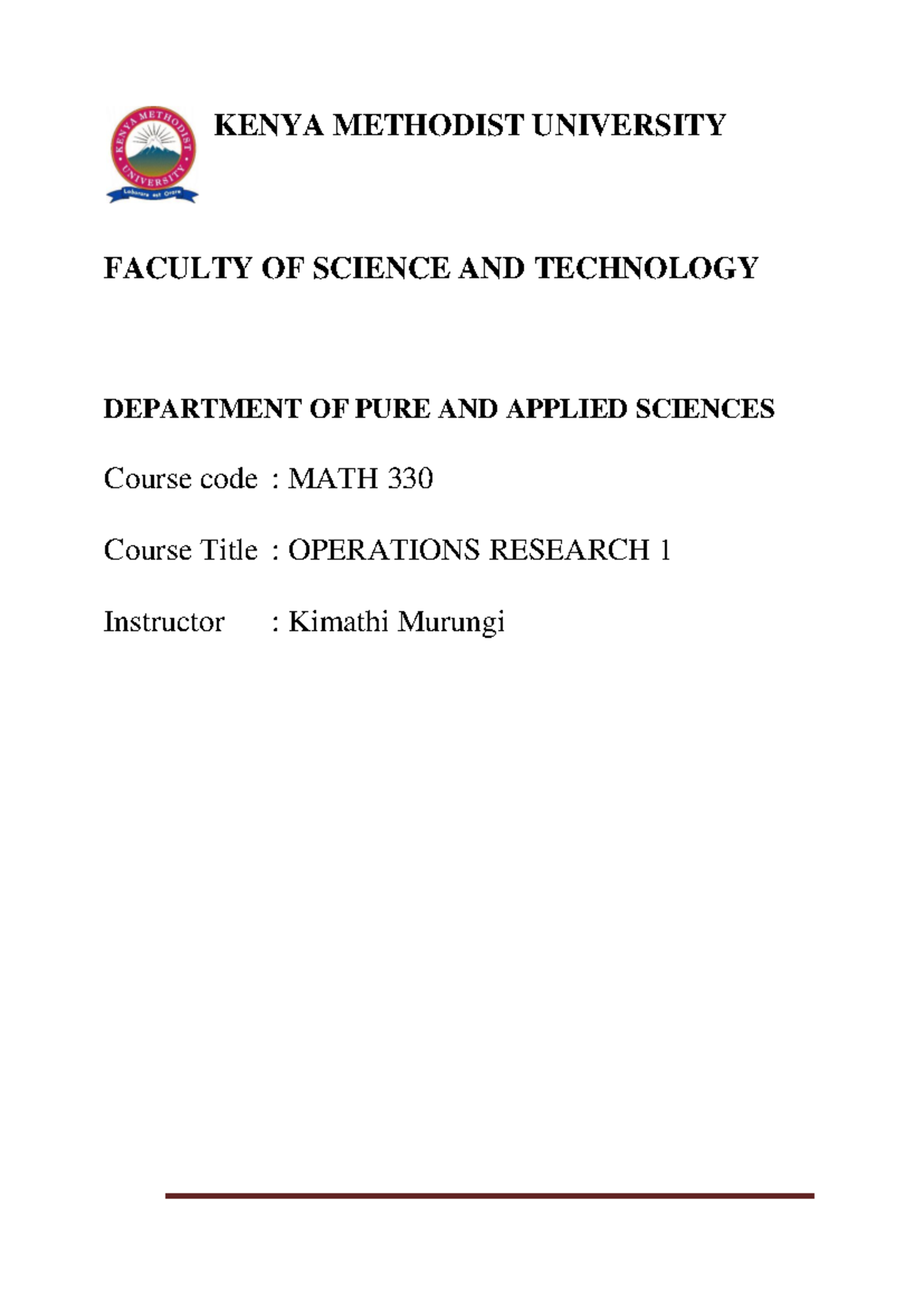 MATH 330 Notes - Mr kimathi - KENYA METHODIST UNIVERSITY FACULTY OF ...
