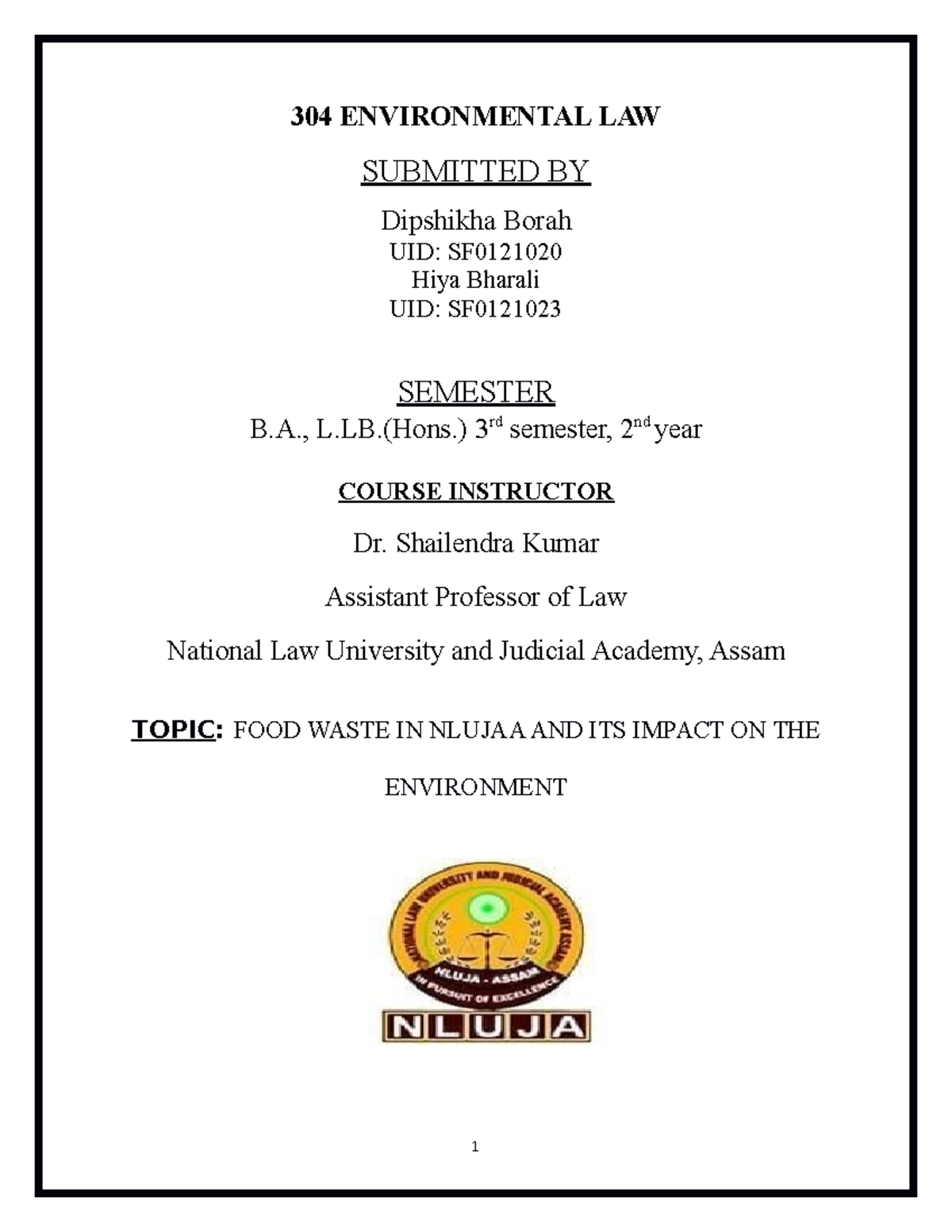 304 Environmental LAW activity - 304 ENVIRONMENTAL LAW SUBMITTED BY ...