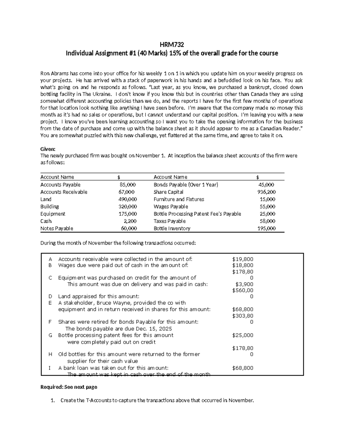 Written assignment 01 instructions - HRM Individual Assignment #1 (40 Marks) 15% of the overall ...