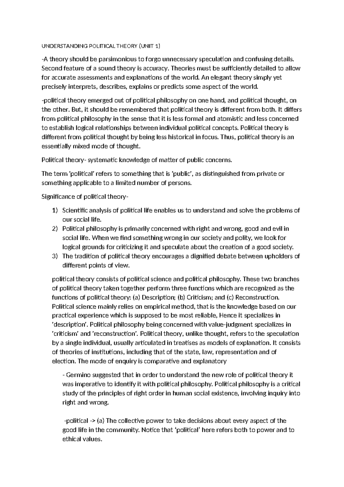 Understanding Political Theory - UNDERSTANDING POLITICAL THEORY (UNIT 1 ...