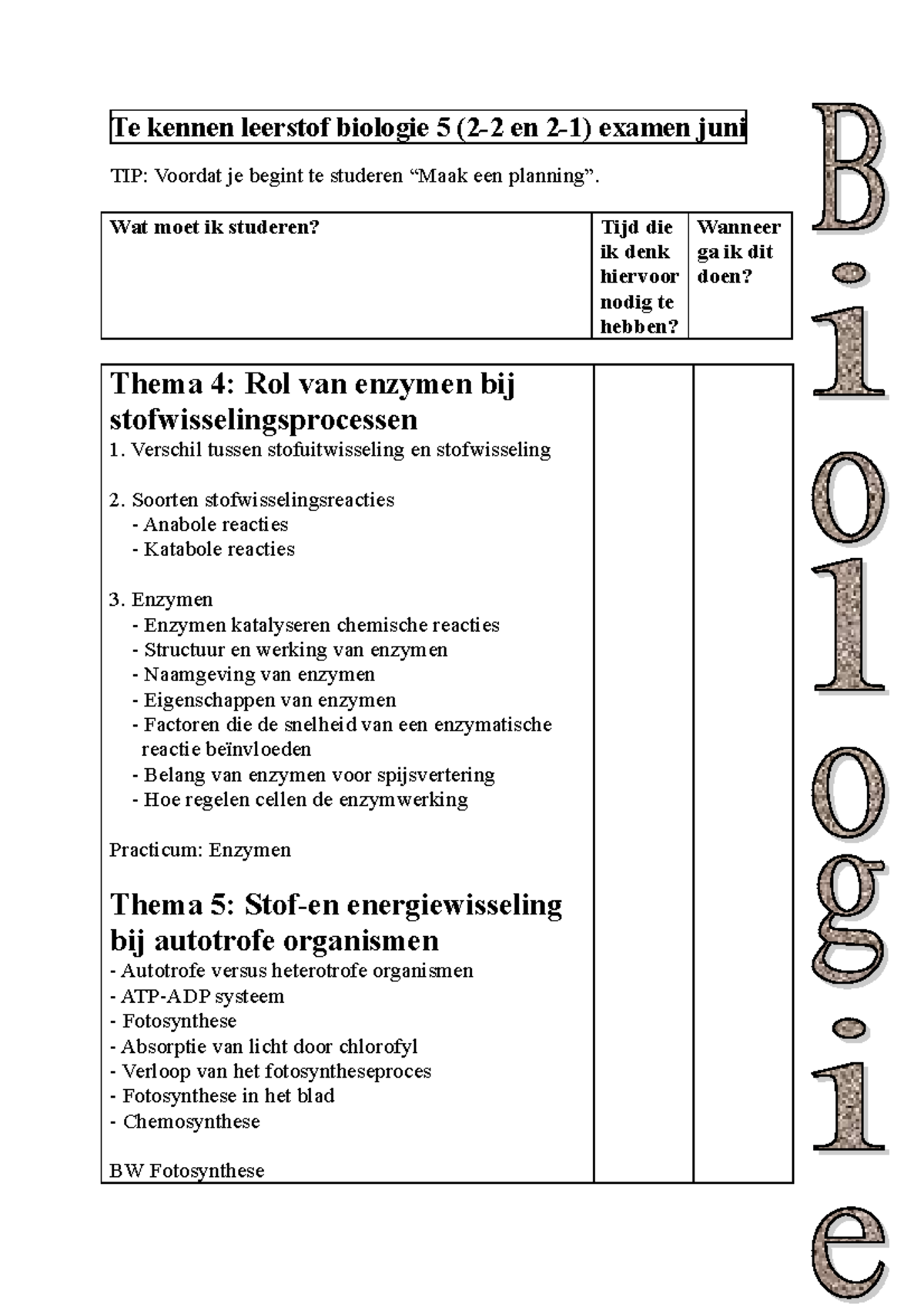 Te kennen leerstof biologie 5 examen 2-2-1 juni 2023 - Te kennen leerstof biologie 5 (2-2 en 2-1 ...