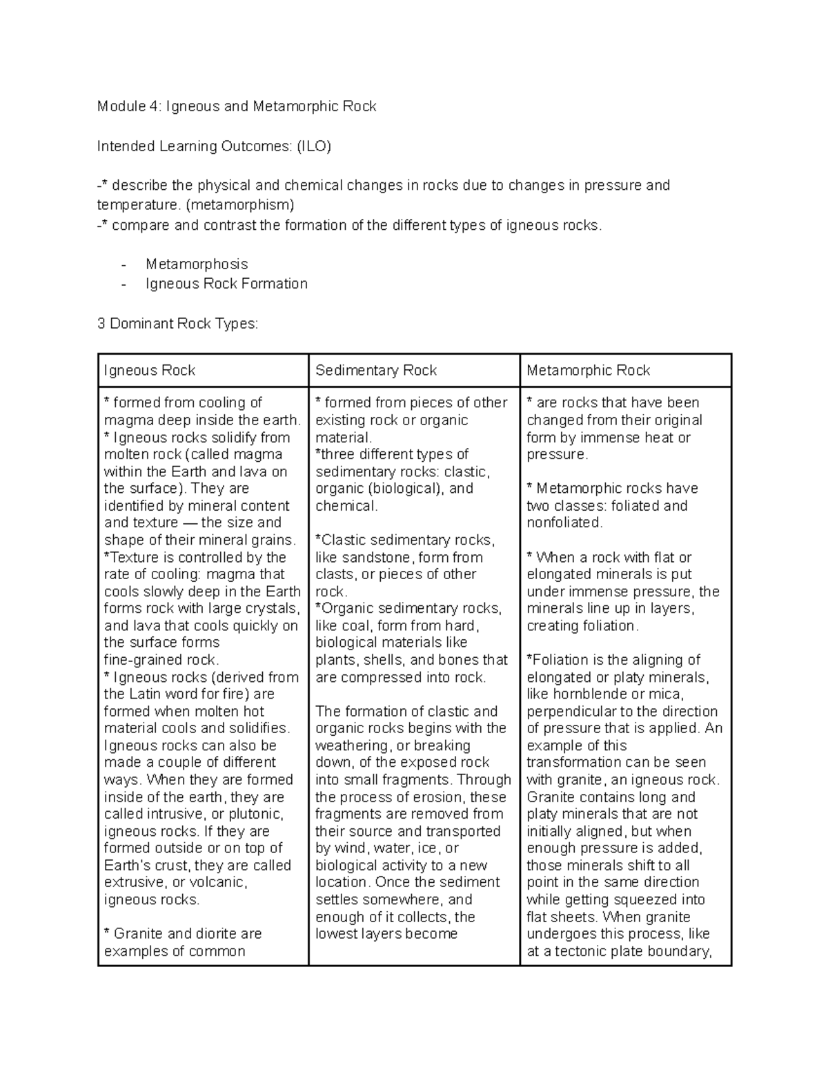Module Review FOR Science - Module 4: Igneous and Metamorphic Rock ...