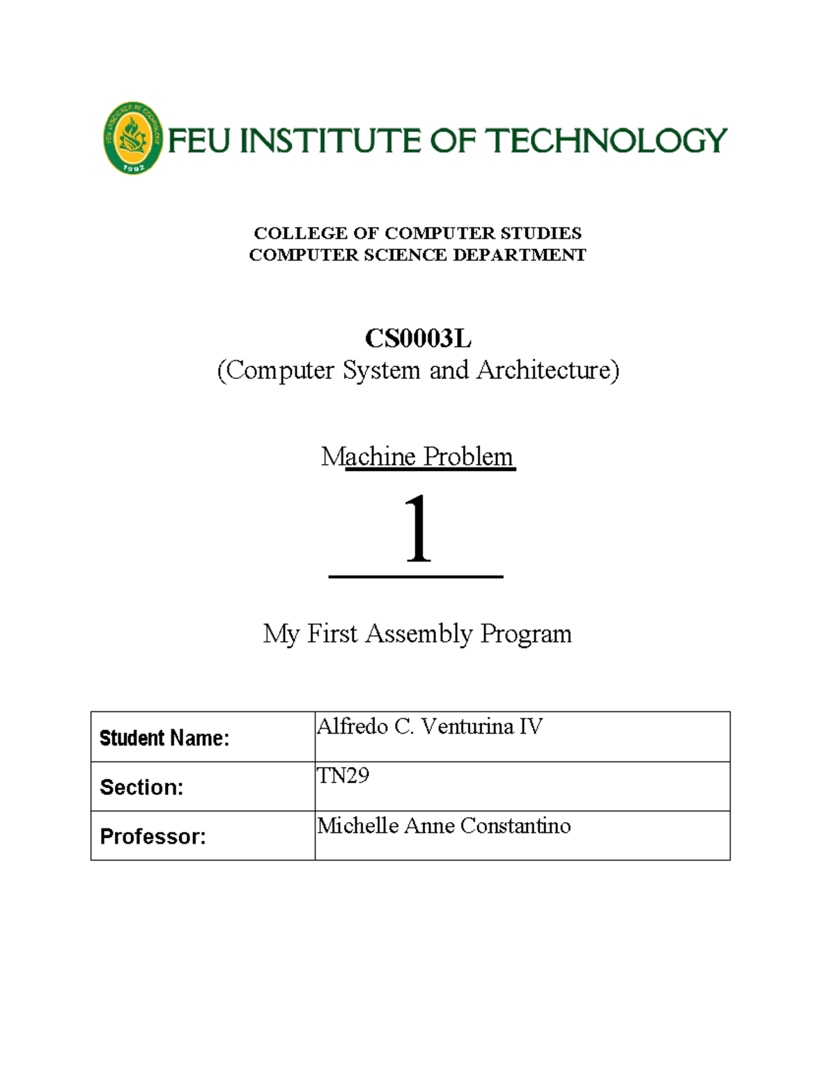 Machine-Problem-1-My First Assemlby Program-1-1 - Database System with Administration - Studocu