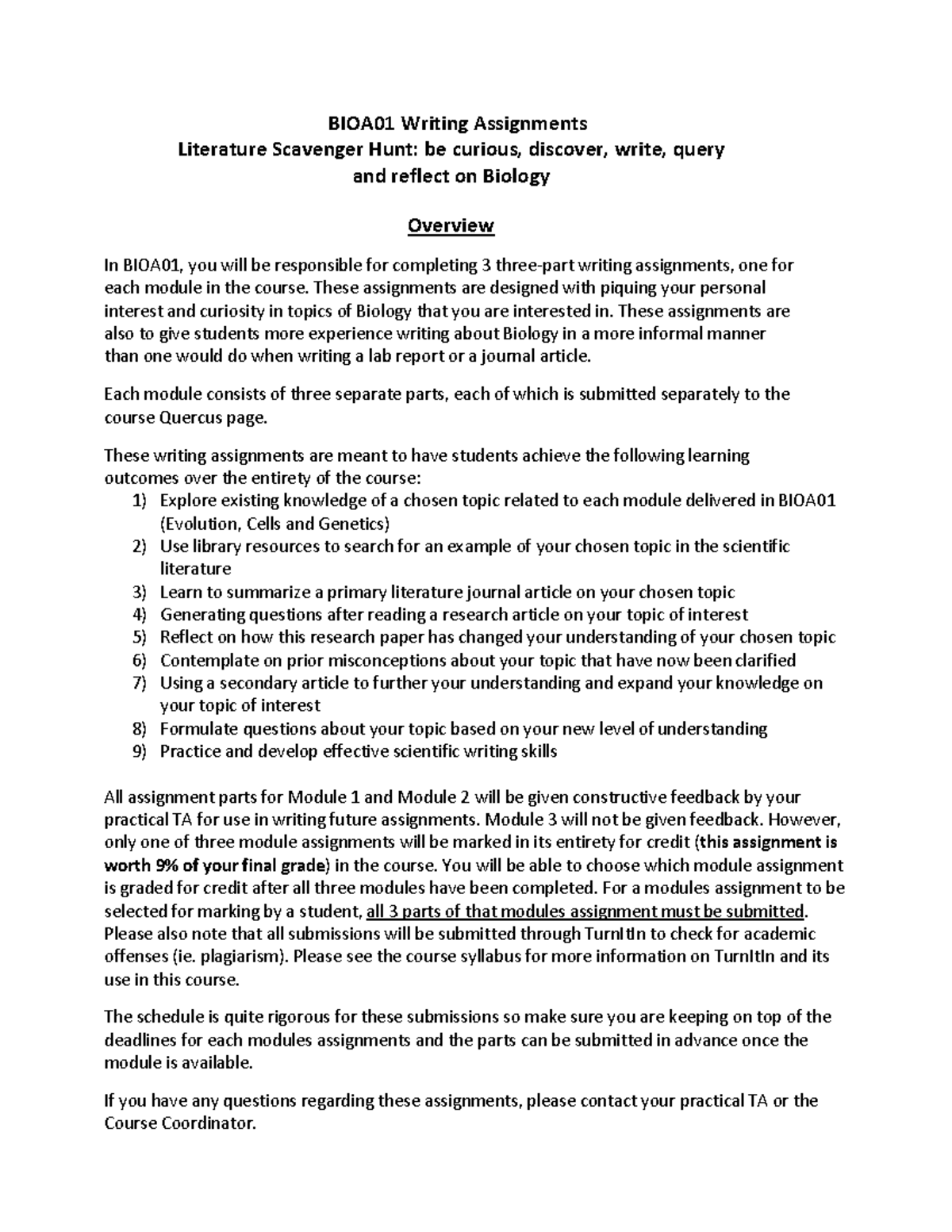 BIOA01 Writing Assignment Instructions F2020 - Warning: TT: undefined function: 32 BIOA01 ...