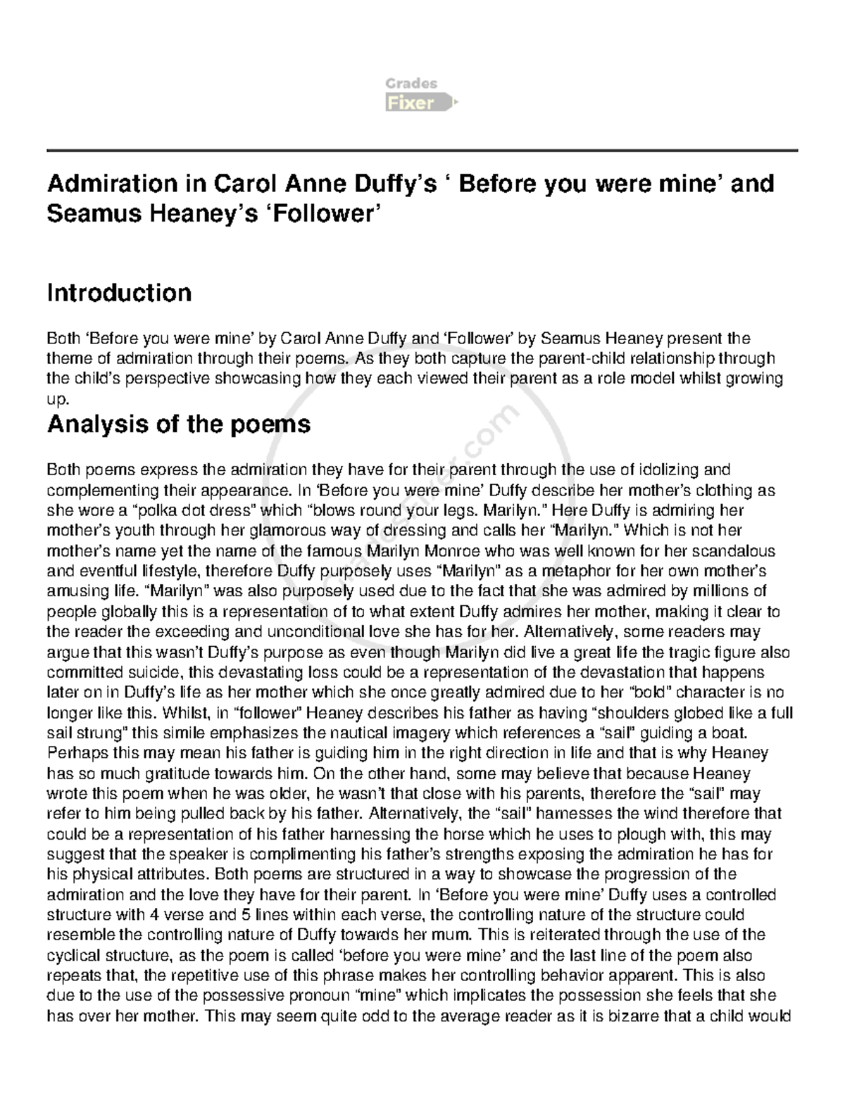 Admiration in Carol Anne Duffy’s ‘ Before you were mine’ and Seamus ...