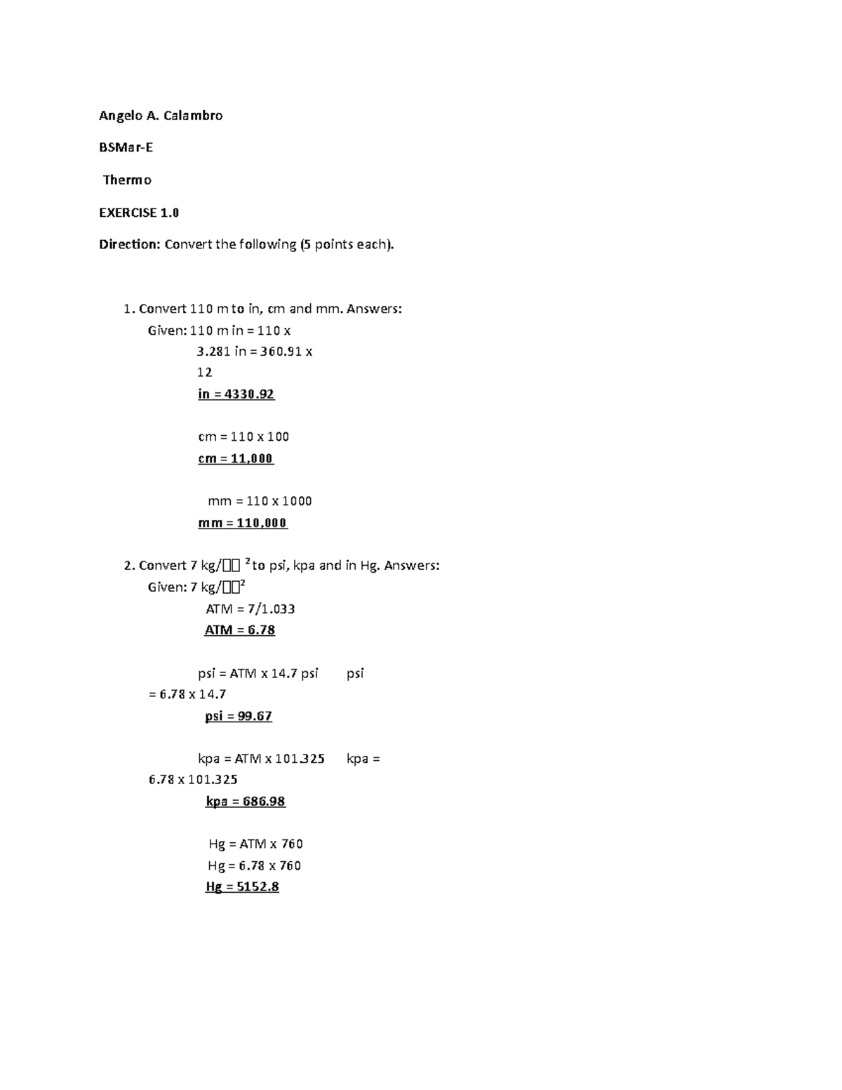 Angelocalambro Bsmar E - Angelo A. Calambro BSMar-E Thermo EXERCISE 1 ...