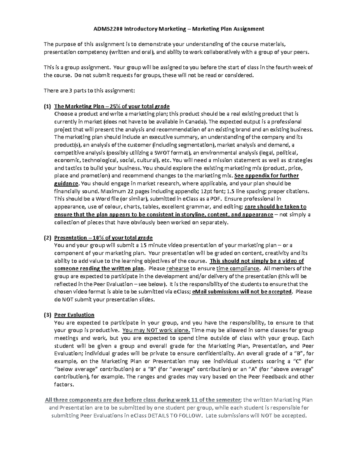 Marketing Plan Assignment - This is a group assignment. Your group will ...