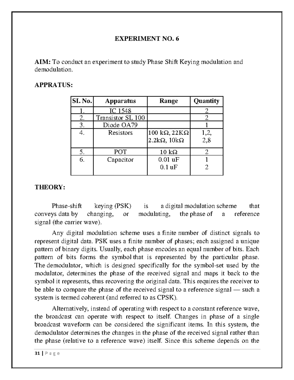 Digital communication Experiments-6 - EXPERIMENT NO. 6 AIM: To conduct ...