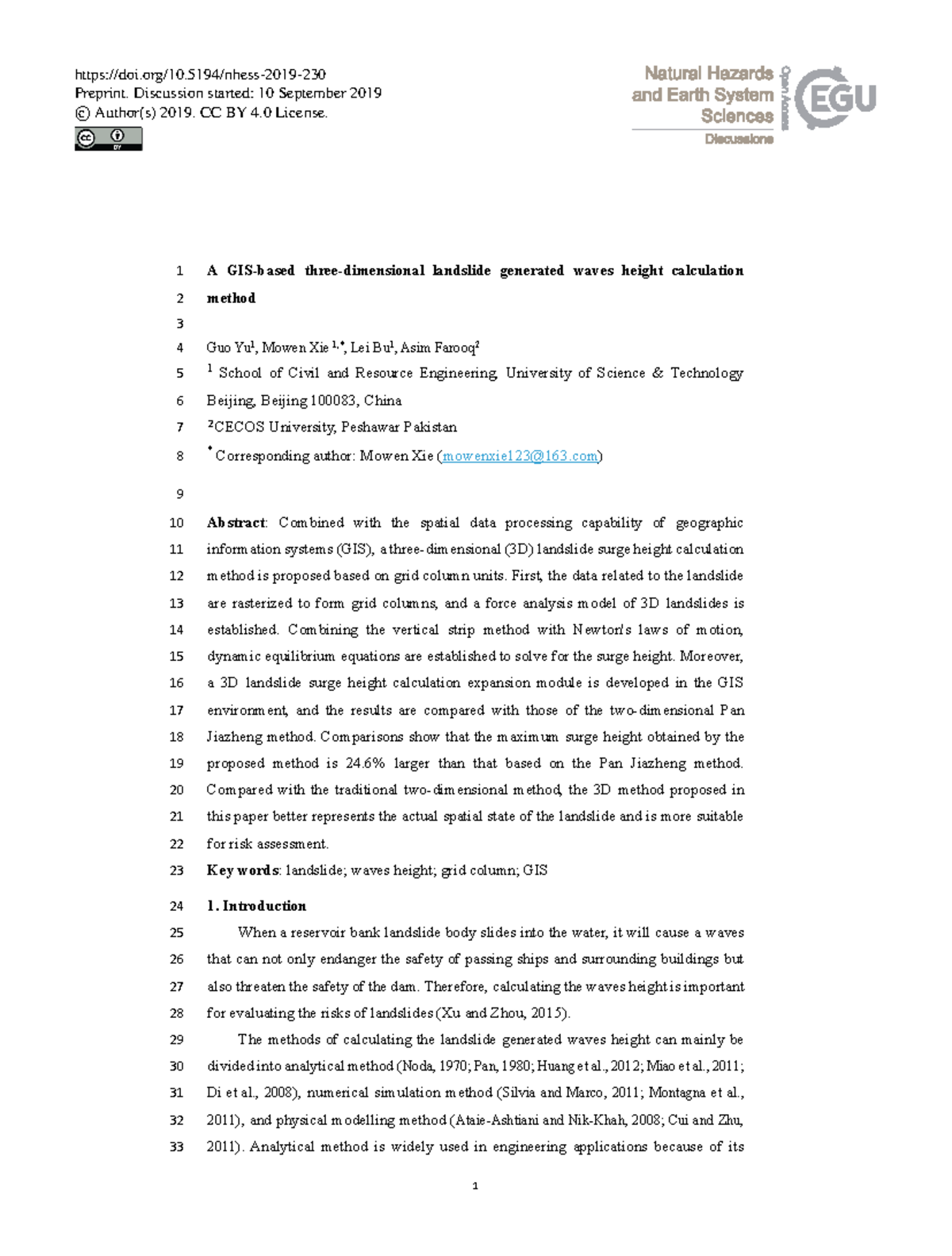 A GIS-based three-dimensional landslide - First, the data related to ...