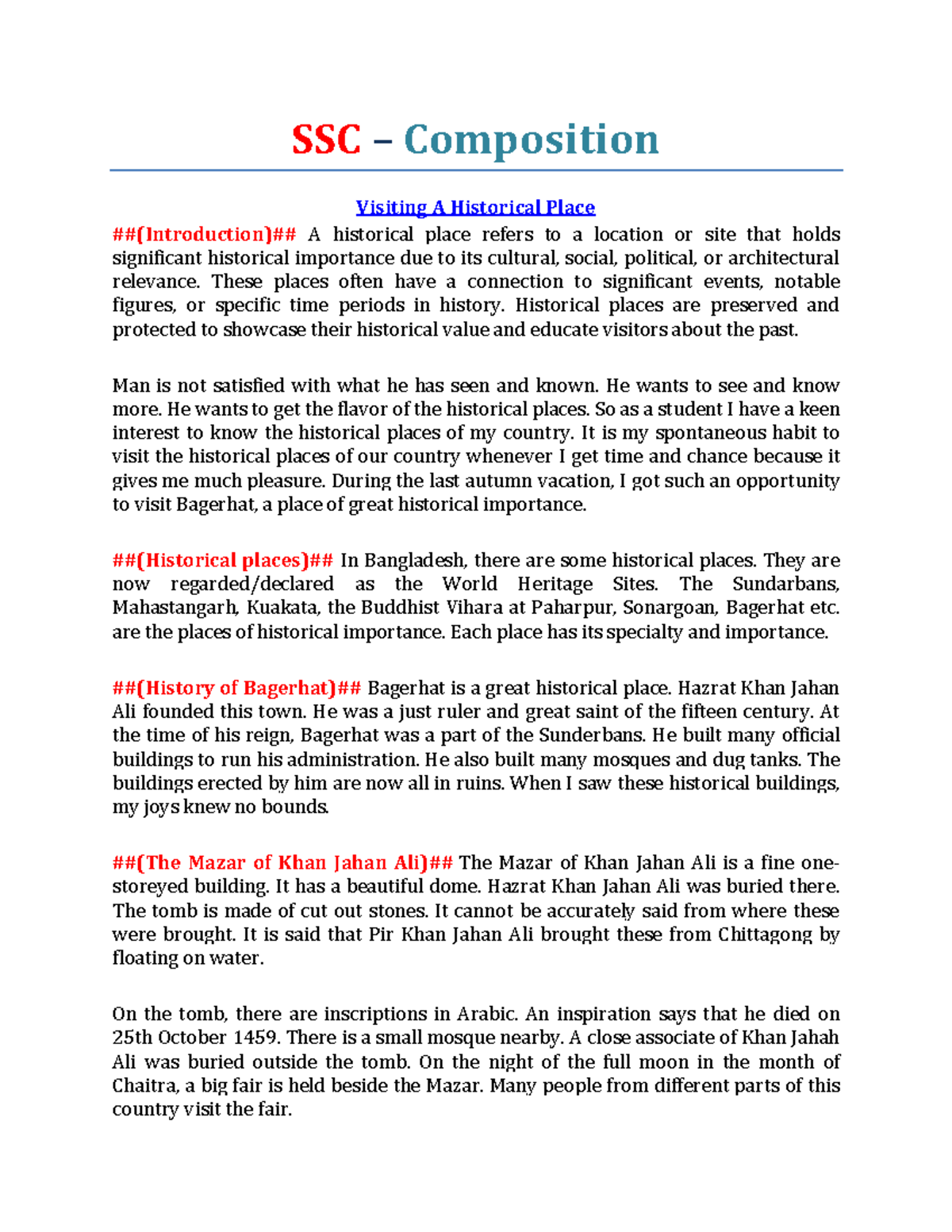 SSC composition - SSC – Composition Visiting A Historical Place ...