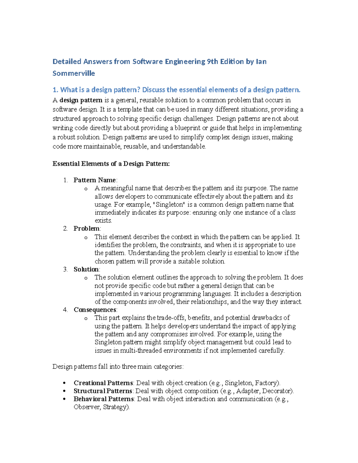Software Engineering Detailed Answers - Detailed Answers from Software ...