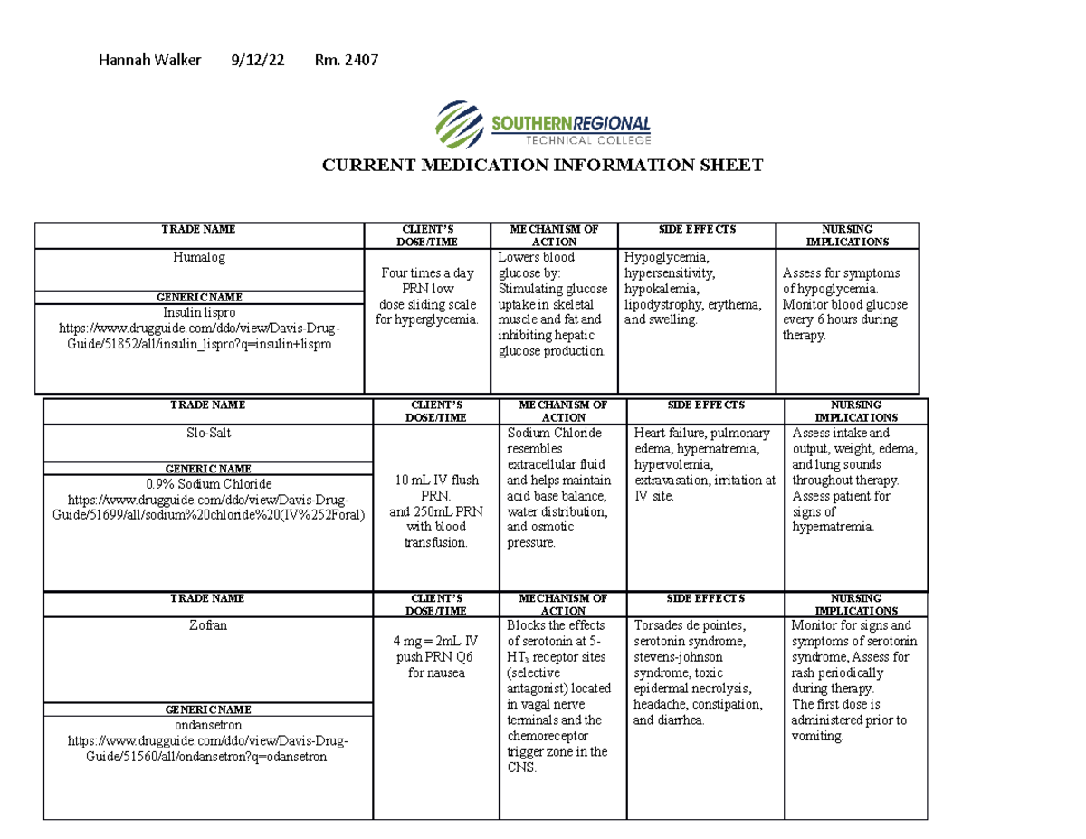 GMS meds 9 - notes - CURRENT MEDICATION INFORMATION SHEET TRADE NAME ...