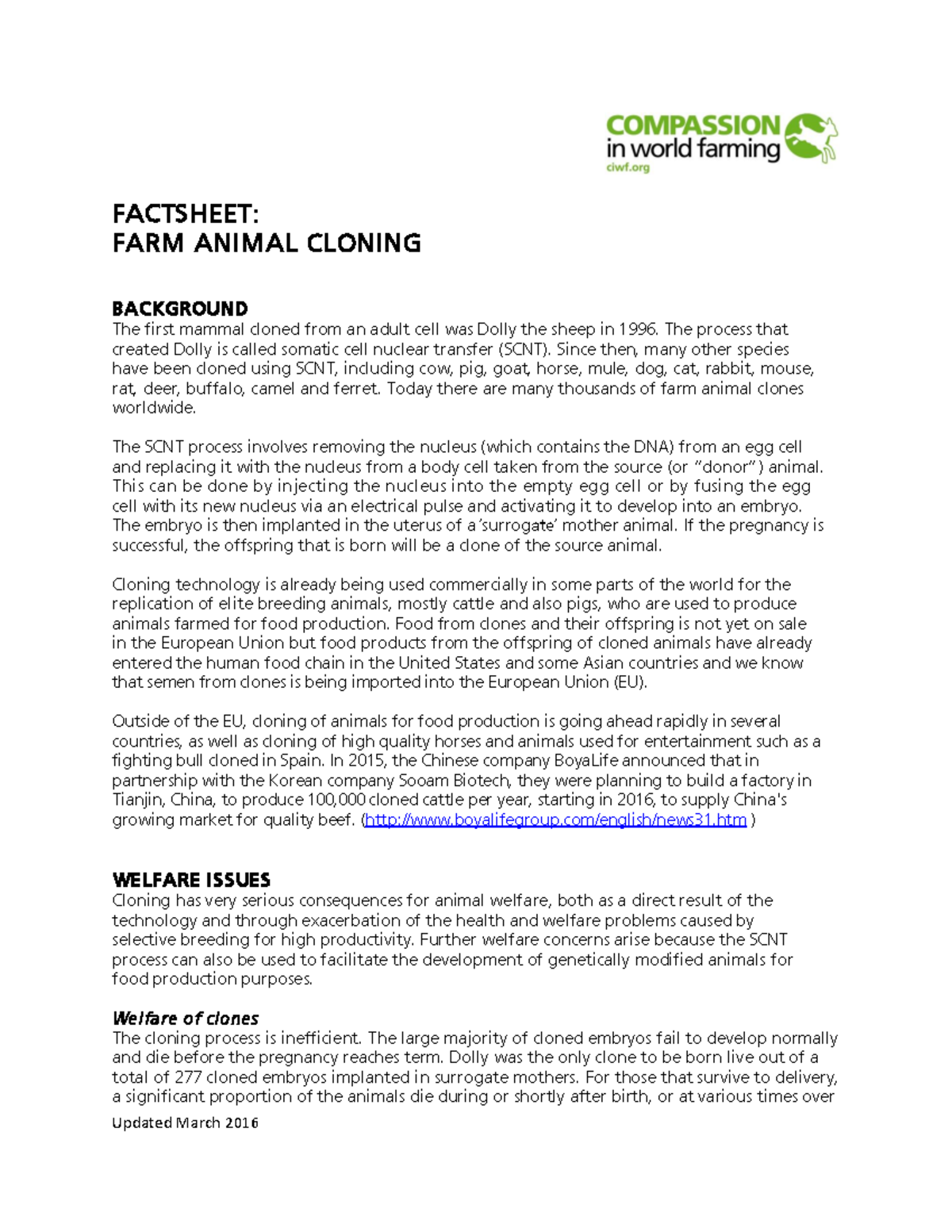 Farm animal cloning factsheet formatted - FACTS HEET: FARM ANIMAL ...