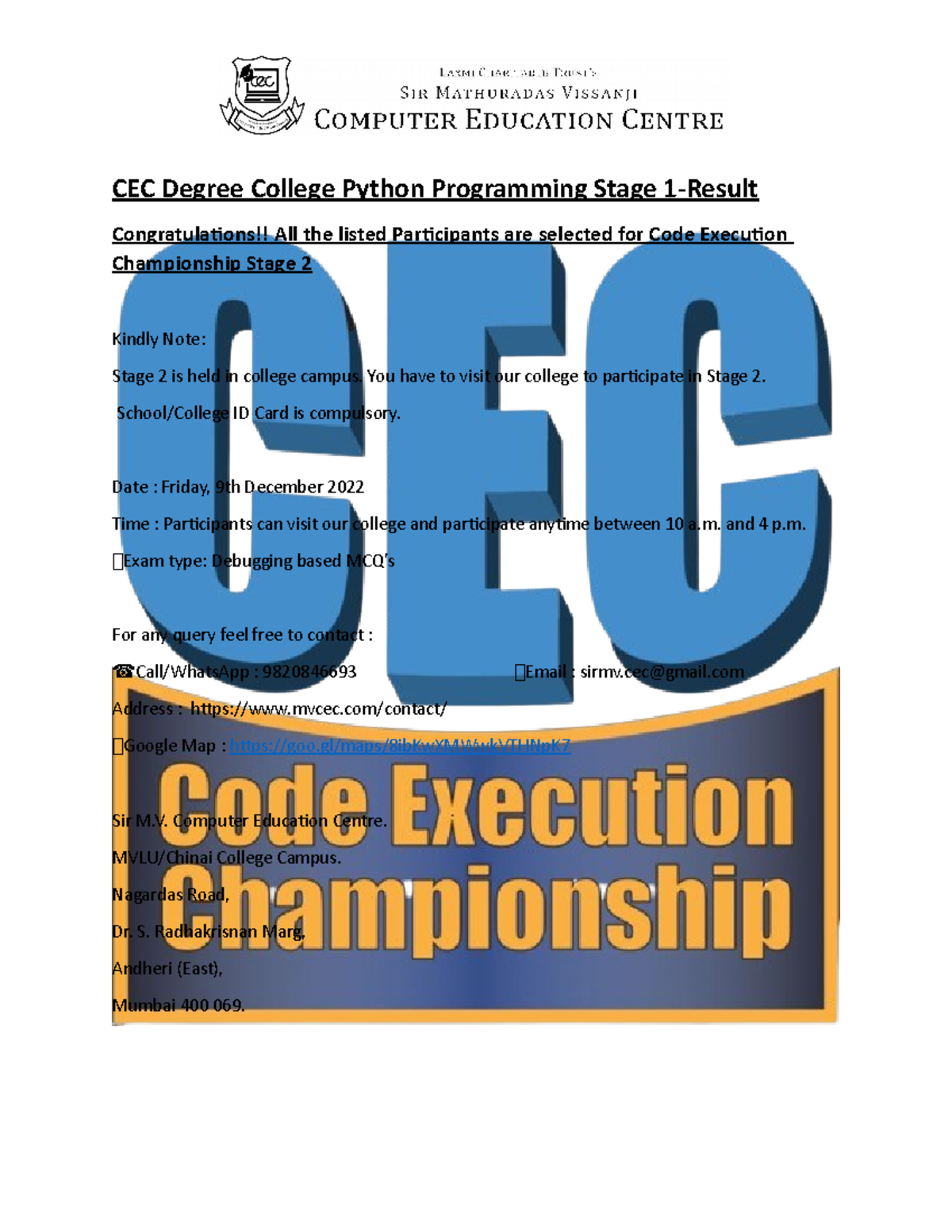 CEC Degree College Python Programming Stage 1 - You have to visit our ...