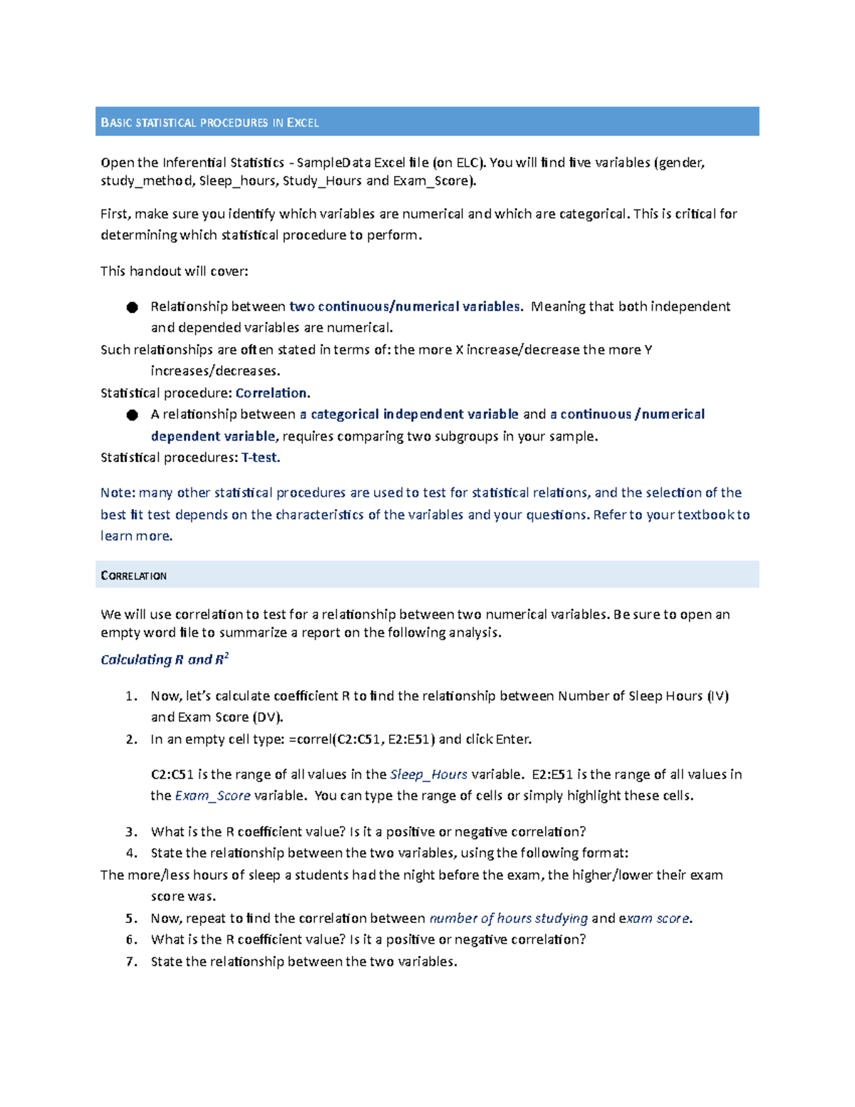Basic Statistical Procedures Copy Basic Statistical Procedures In