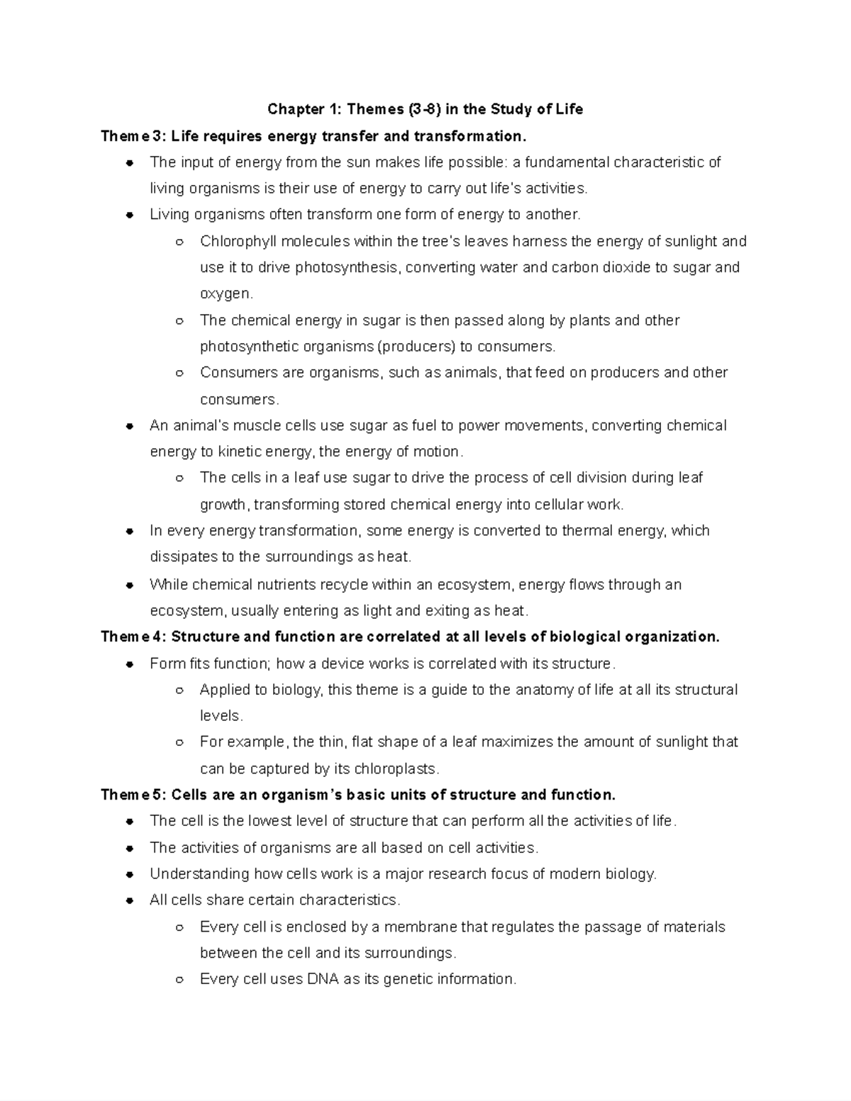 Chapter 1 Themes (3-8) in the Study of Life - Google Docs - Chapter 1 ...