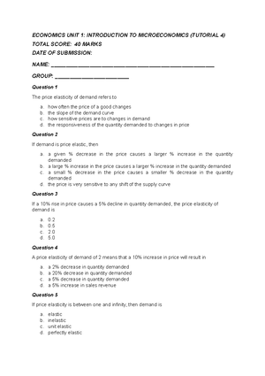 ECW2731 Tutorial 1 Week 2 Questions - ECW2731 MANERIAL ECONOMICS Tutorial 1 (Week 2): Nature ...
