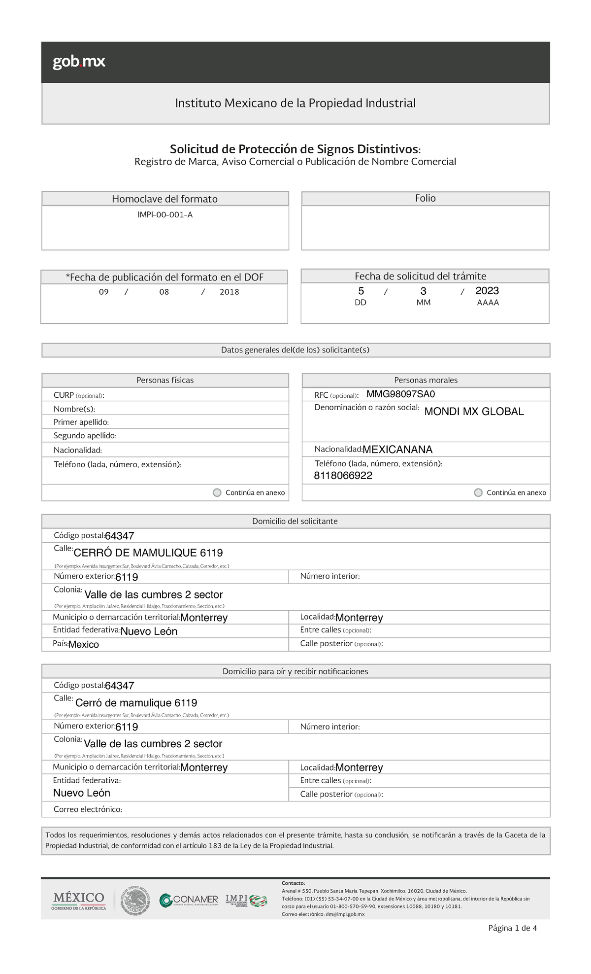 IMPI 00 001 A 2018 edit 2 - Gsgsgs - Solicitud de Protección de Signos ...