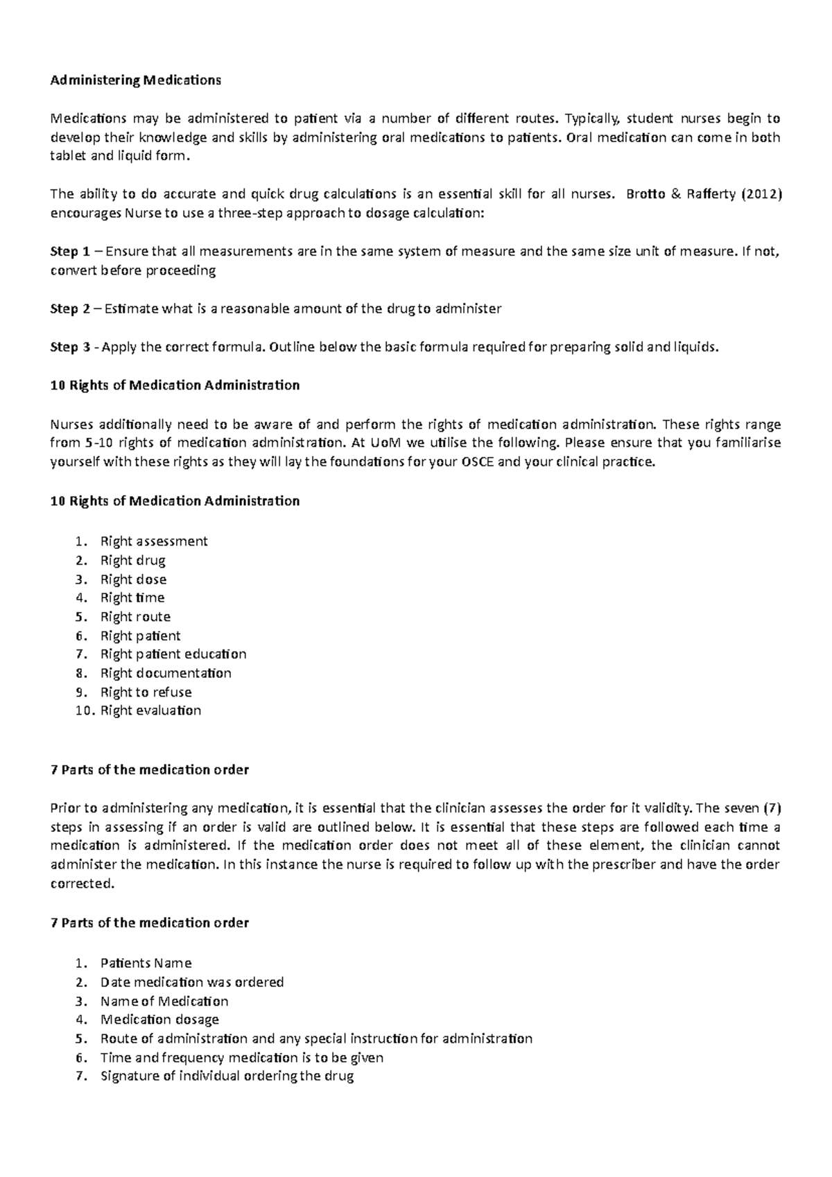 Administering Medications steps including calculating formula ...