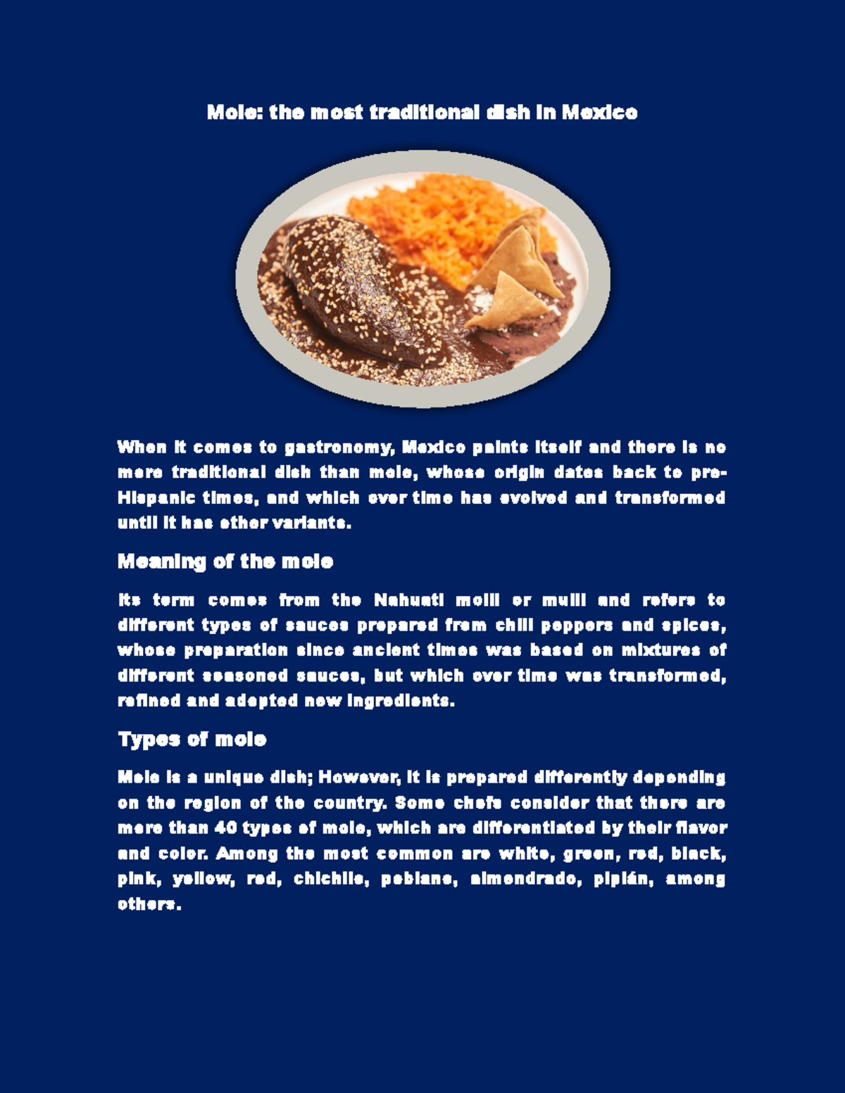 Mole - RESUMENES - Mole: the most traditional dish in Mexico When it ...